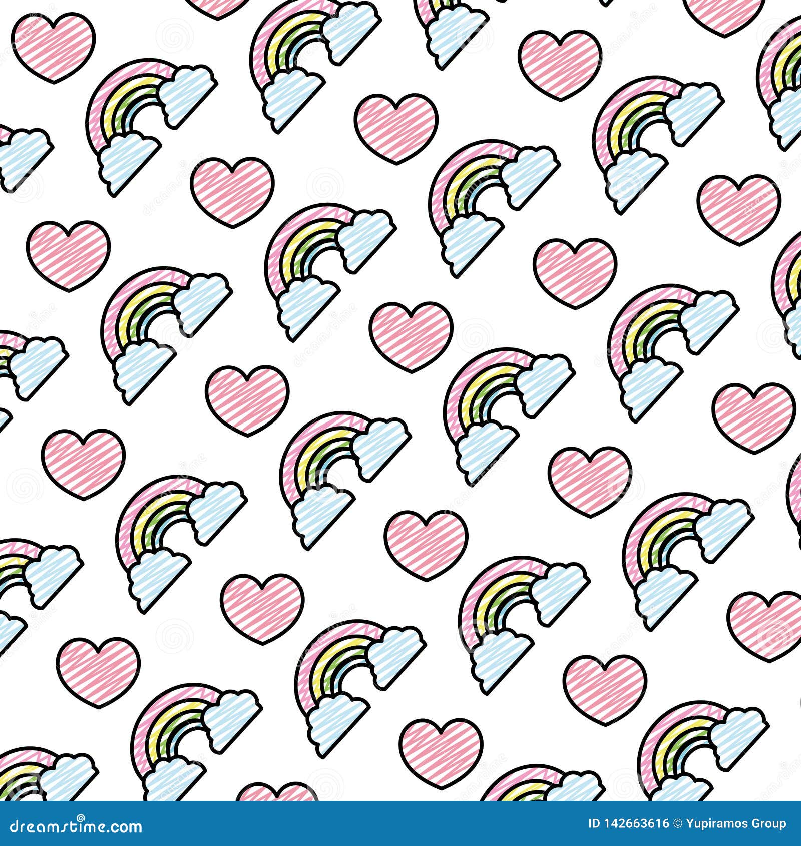 Doodle Nature Rainbow with Clouds and Heart Background Stock Vector ...