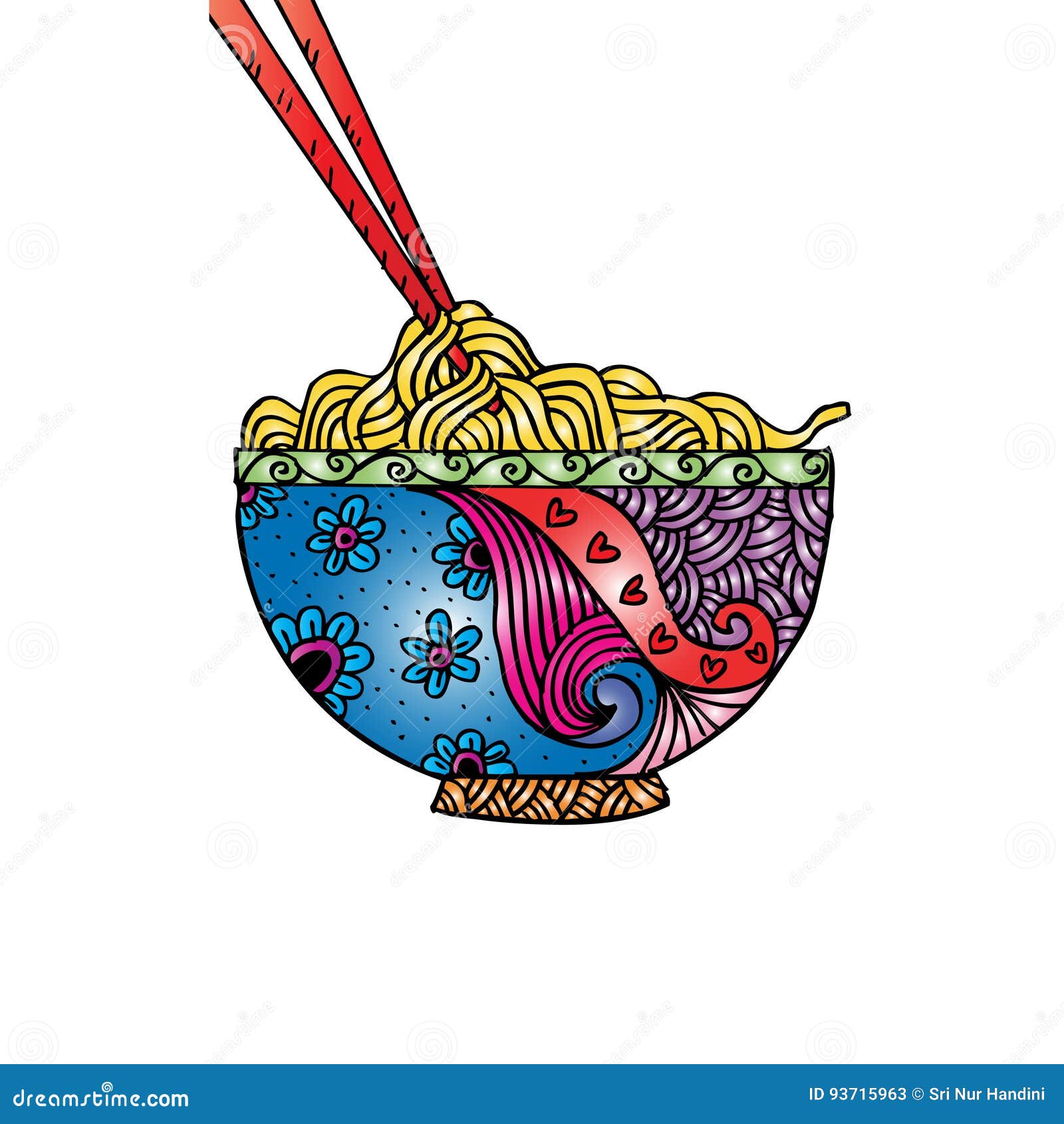 Doodle Noodle at Bowl and Stick. Stock Illustration - Illustration of ...