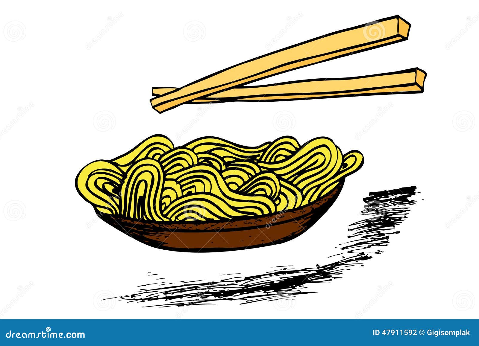 Doodle Noodle at Bowl and Stick Stock Vector - Illustration of doodle ...
