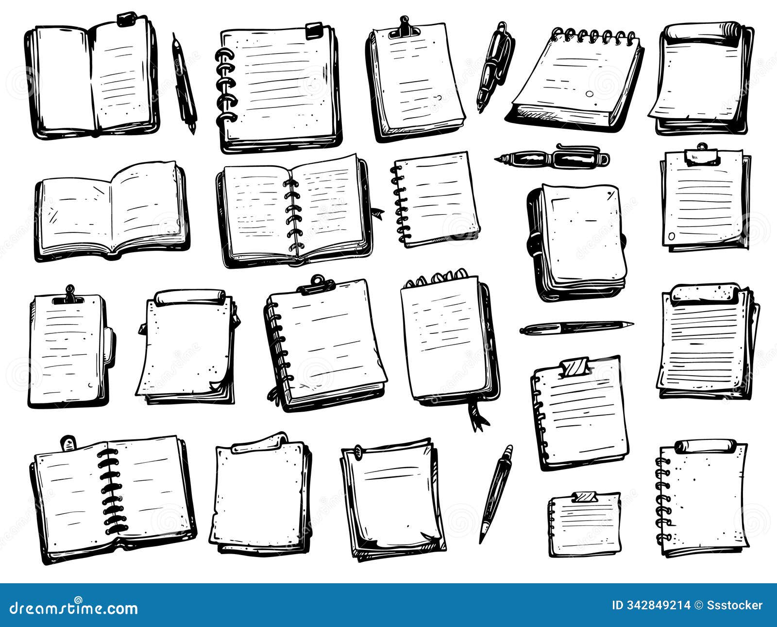 Doodle Notebook Sheets Set. Hand Drawn Notes Memo, Diary on String ...