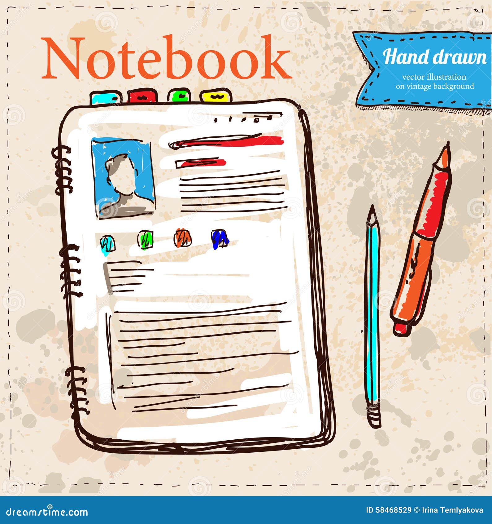 Doodle notebook stock vector. Illustration of note, school - 58468529