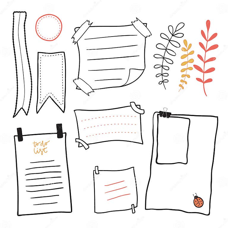Doodle Notepaper. Hand Drawn Messages Sticky Notes Vector Set Stock ...