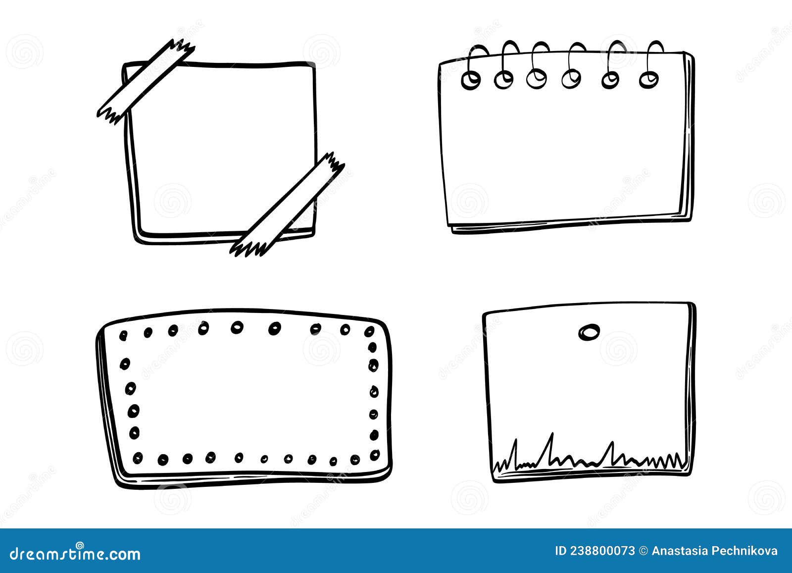 Doodle Notes Hand Drawn Vector Illustration. Empty Notes Collection ...