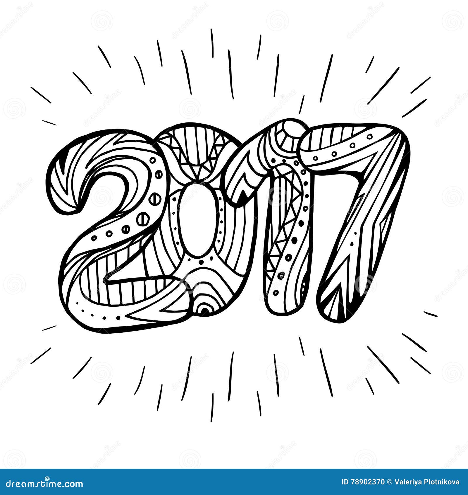 Doodle Number 2017 with Boho Pattern. Stock Vector - Illustration of ...
