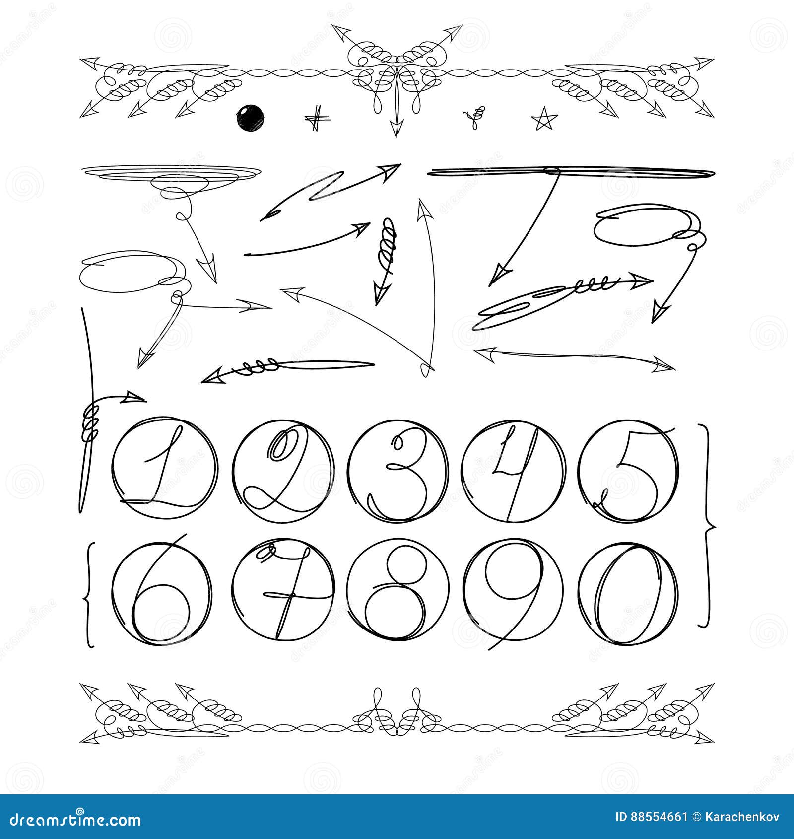 Doodle Numbers in Circle and Other Graphic Elements for Your ...
