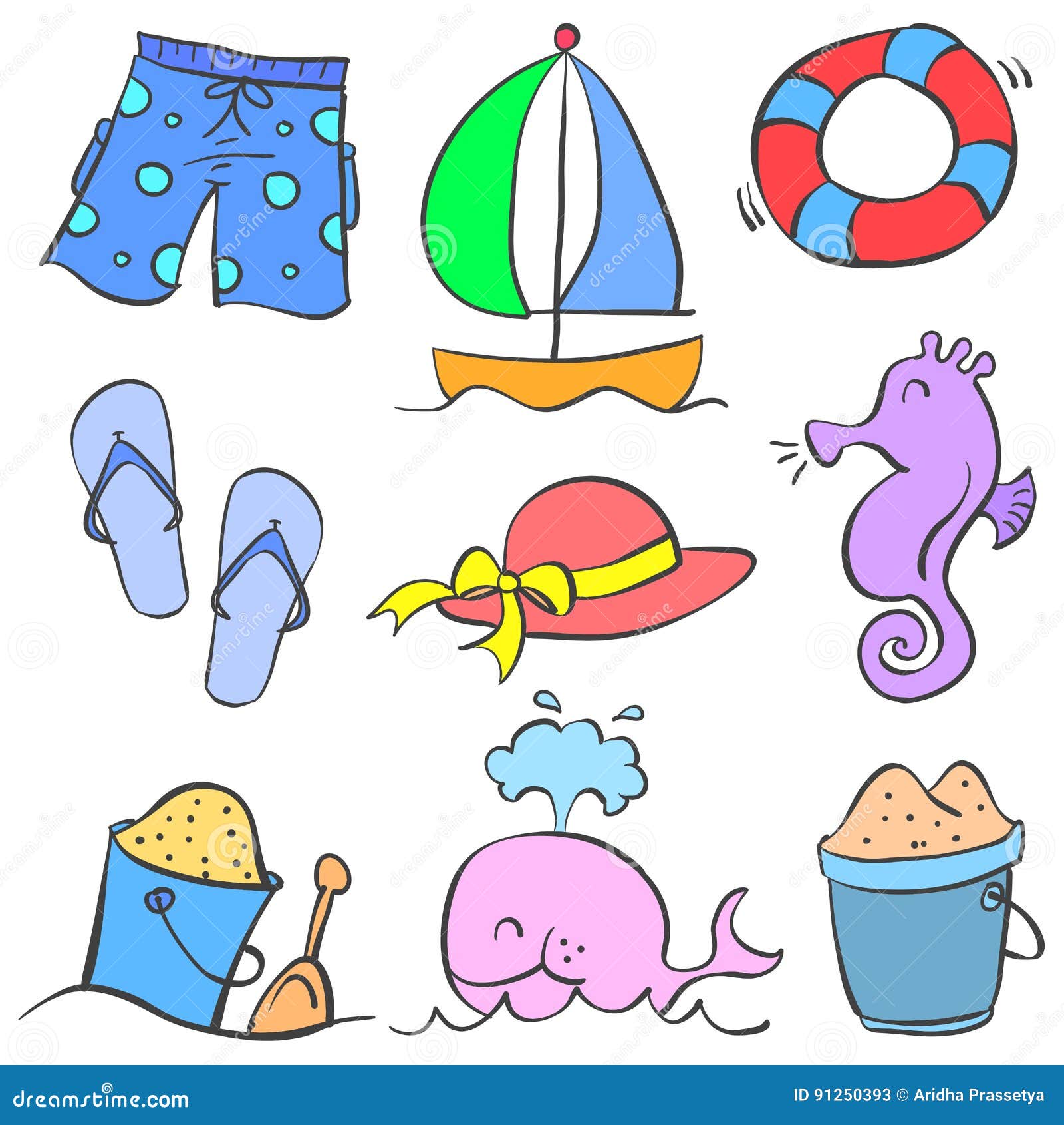 Doodle of Object Holiday Summer Theme Stock Vector - Illustration of ...