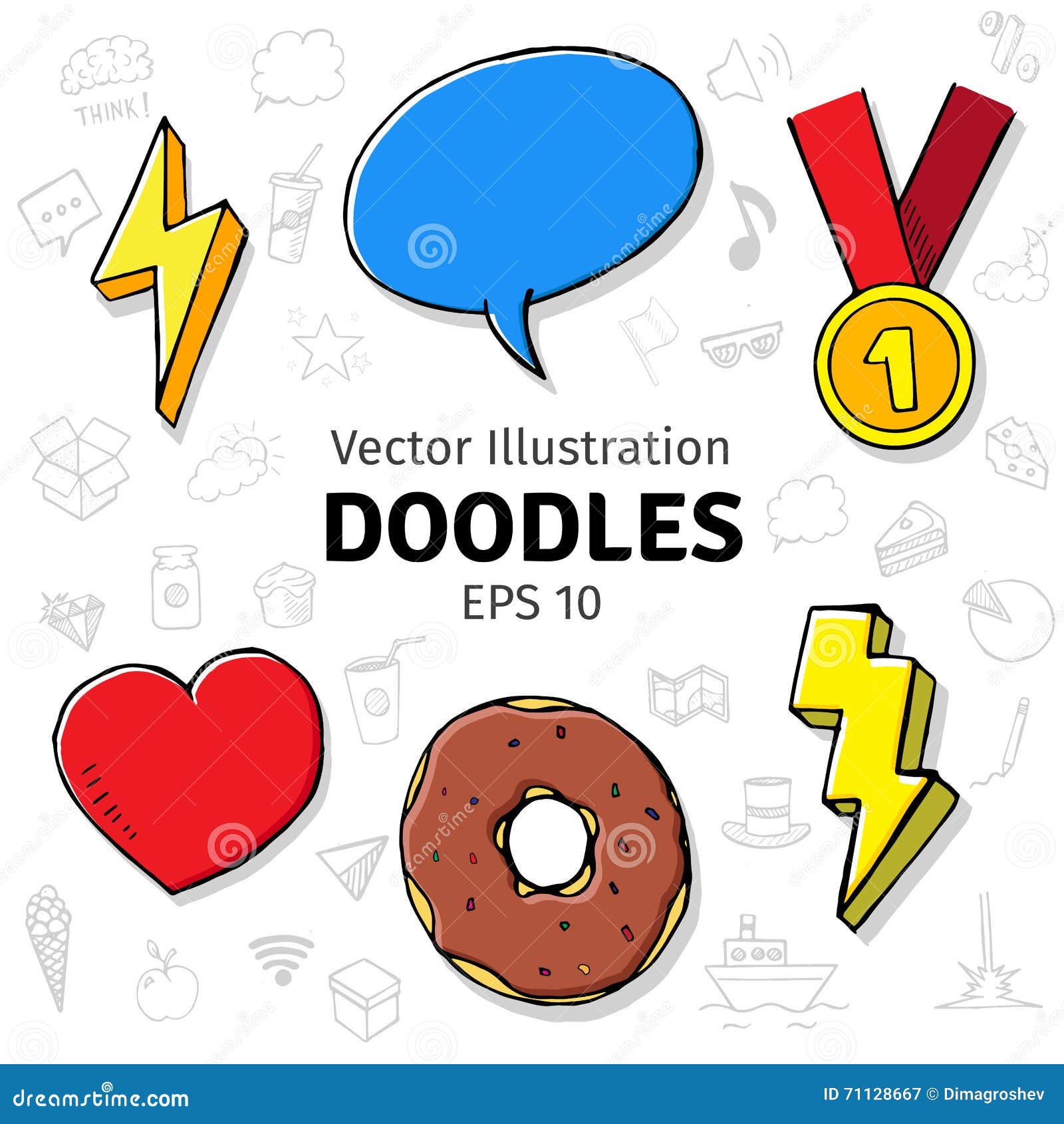 Doodle Objects with Inscription, Vector Hand Drawn Illustration, Eps 10 ...