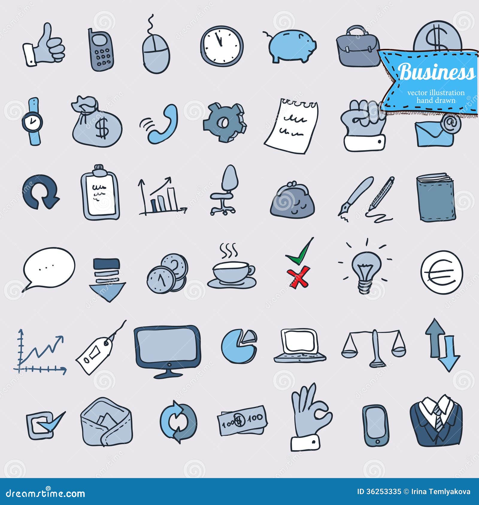 Doodle Office, Business Icons Set, Vector Stock Vector - Illustration ...