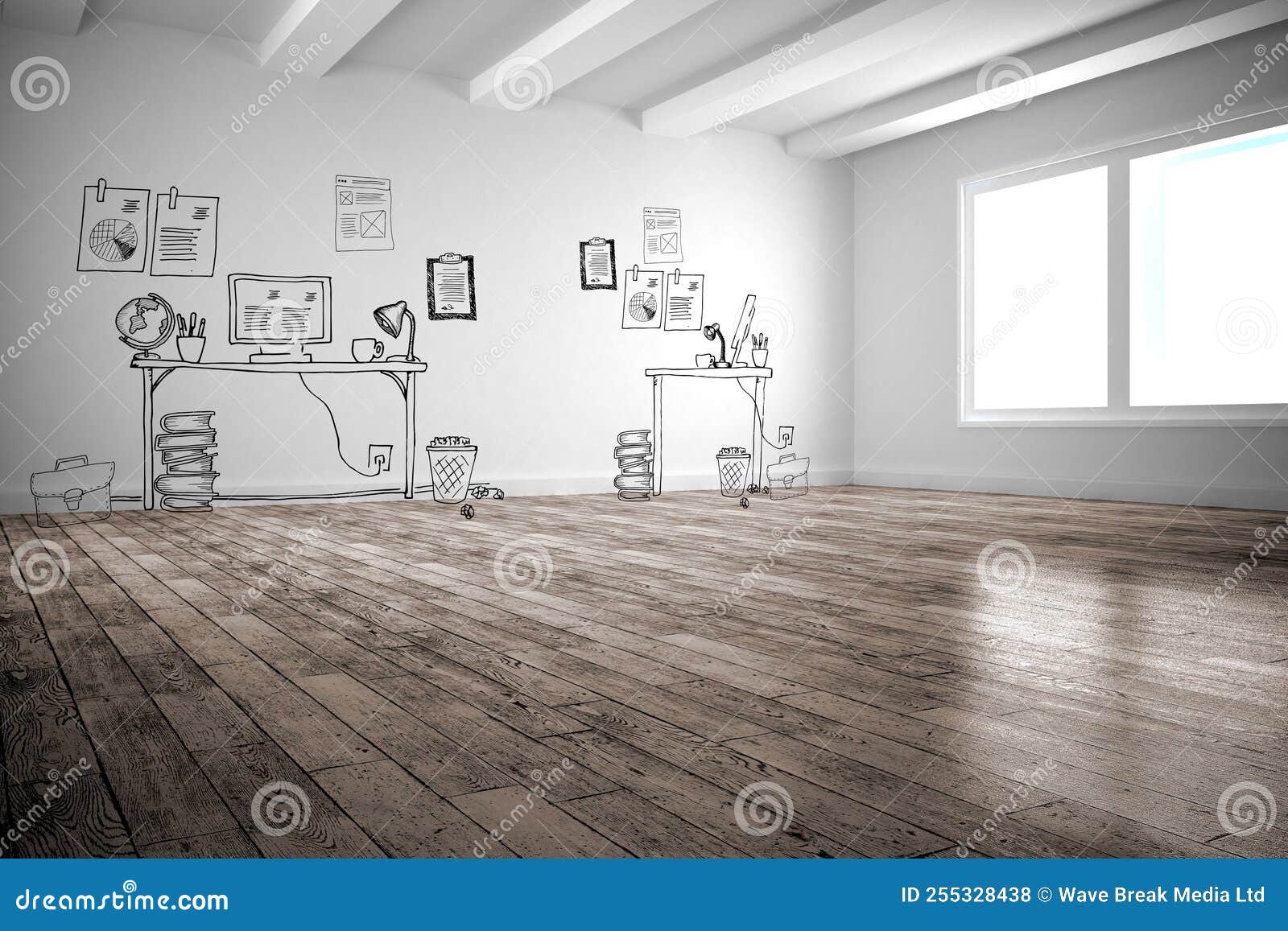 Doodle office in hallway stock illustration. Illustration of graphic ...