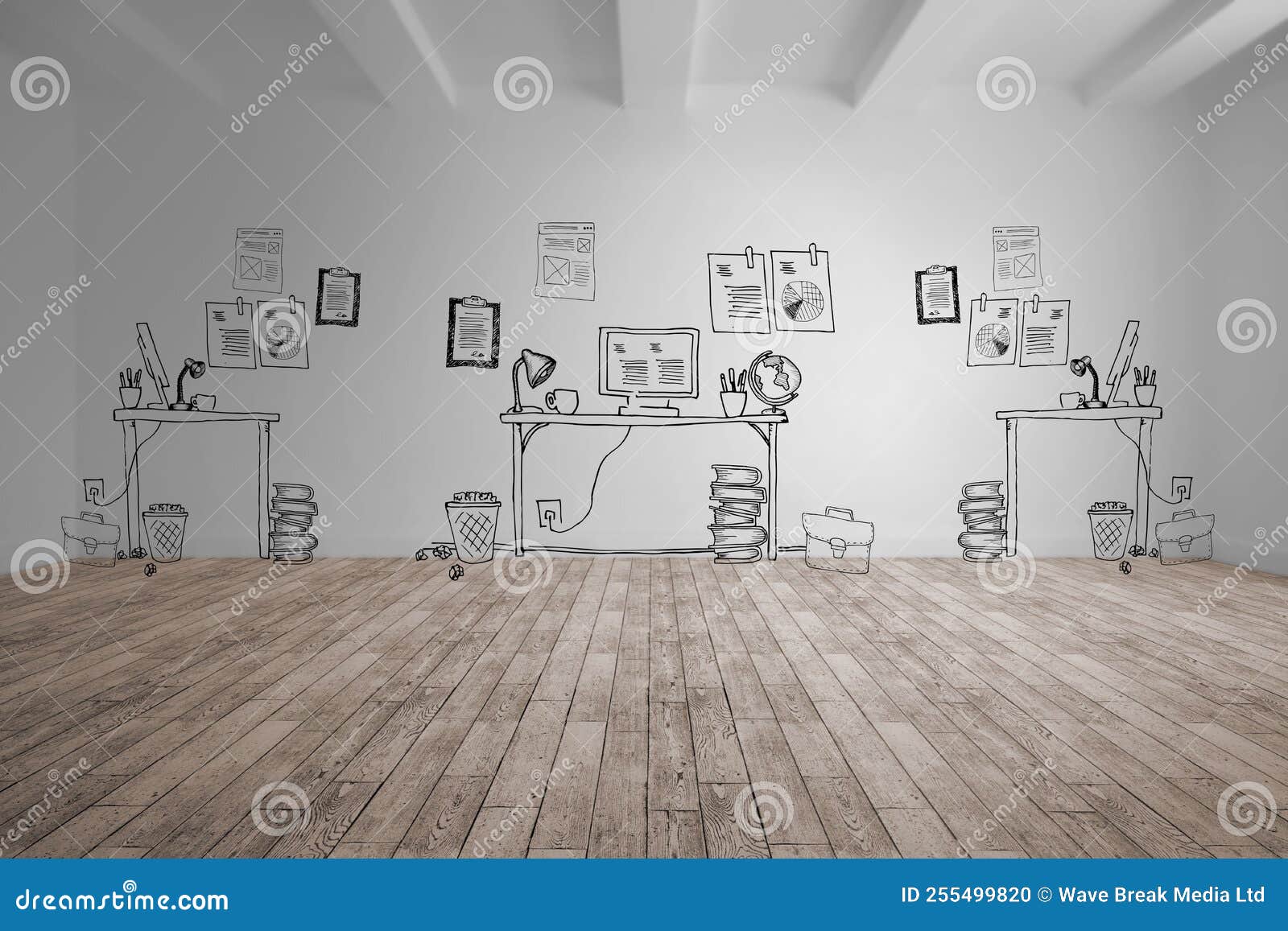 Doodle office in room stock photo. Image of opportunity - 255499820