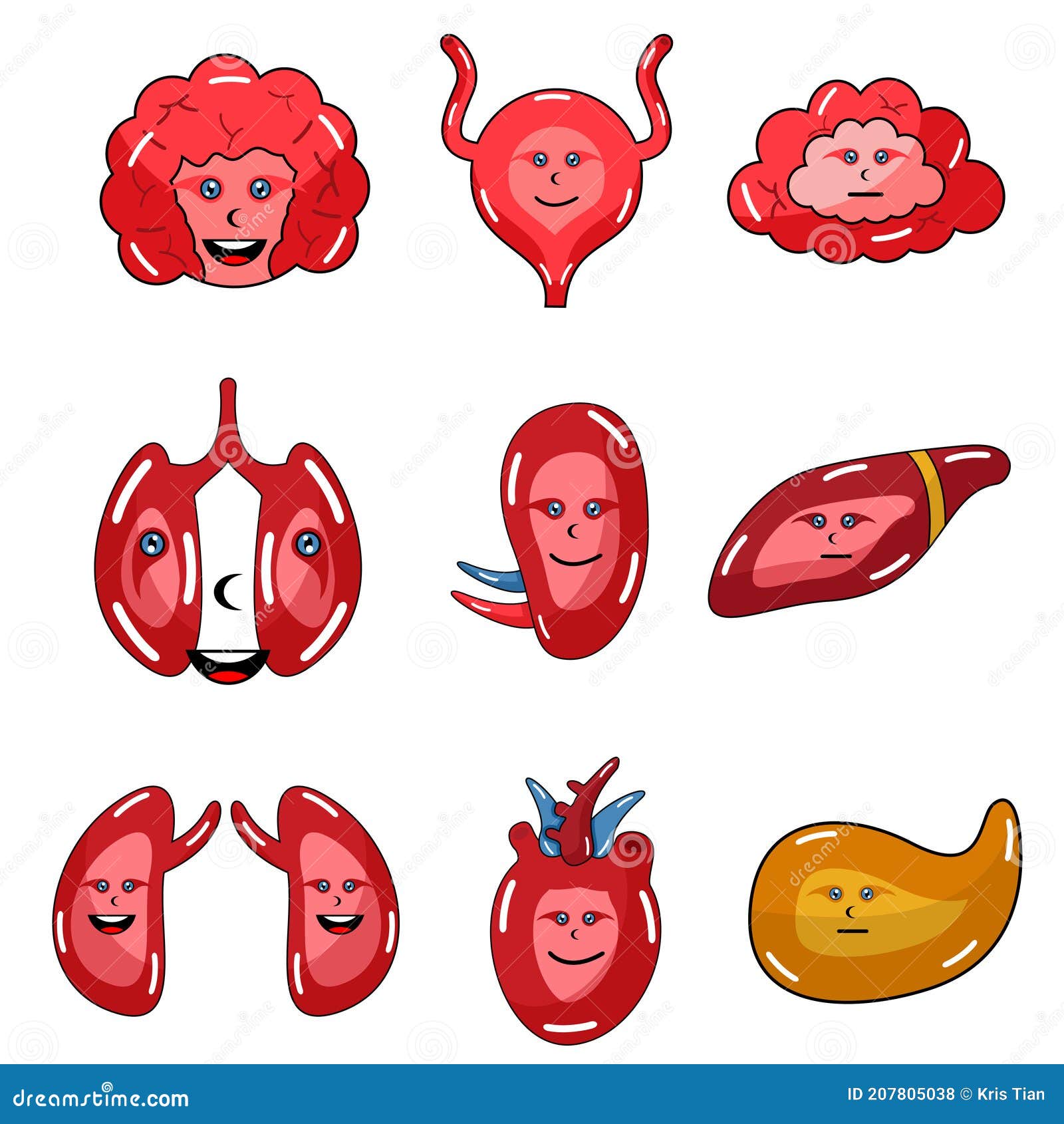 Scary chibi doodle organs stock vector. Illustration of scary - 207805038