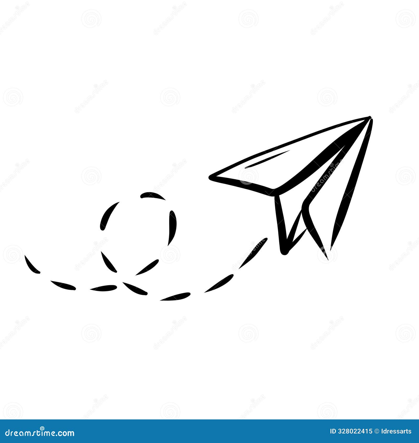 Doodle Origami Plane With Dotted Trajectory Line. Cartoon Vector ...
