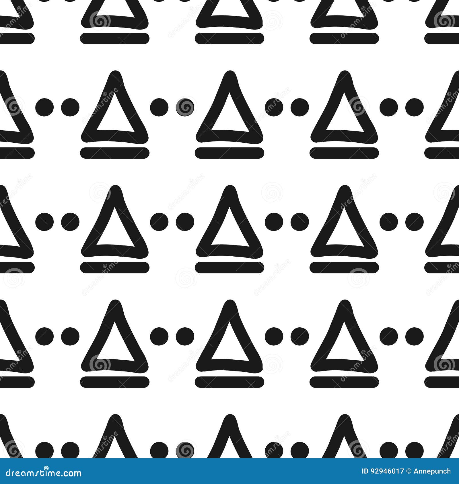 Doodle Ornament. Triangles, Dots, Lines. Seamless Pattern. Stock Vector ...
