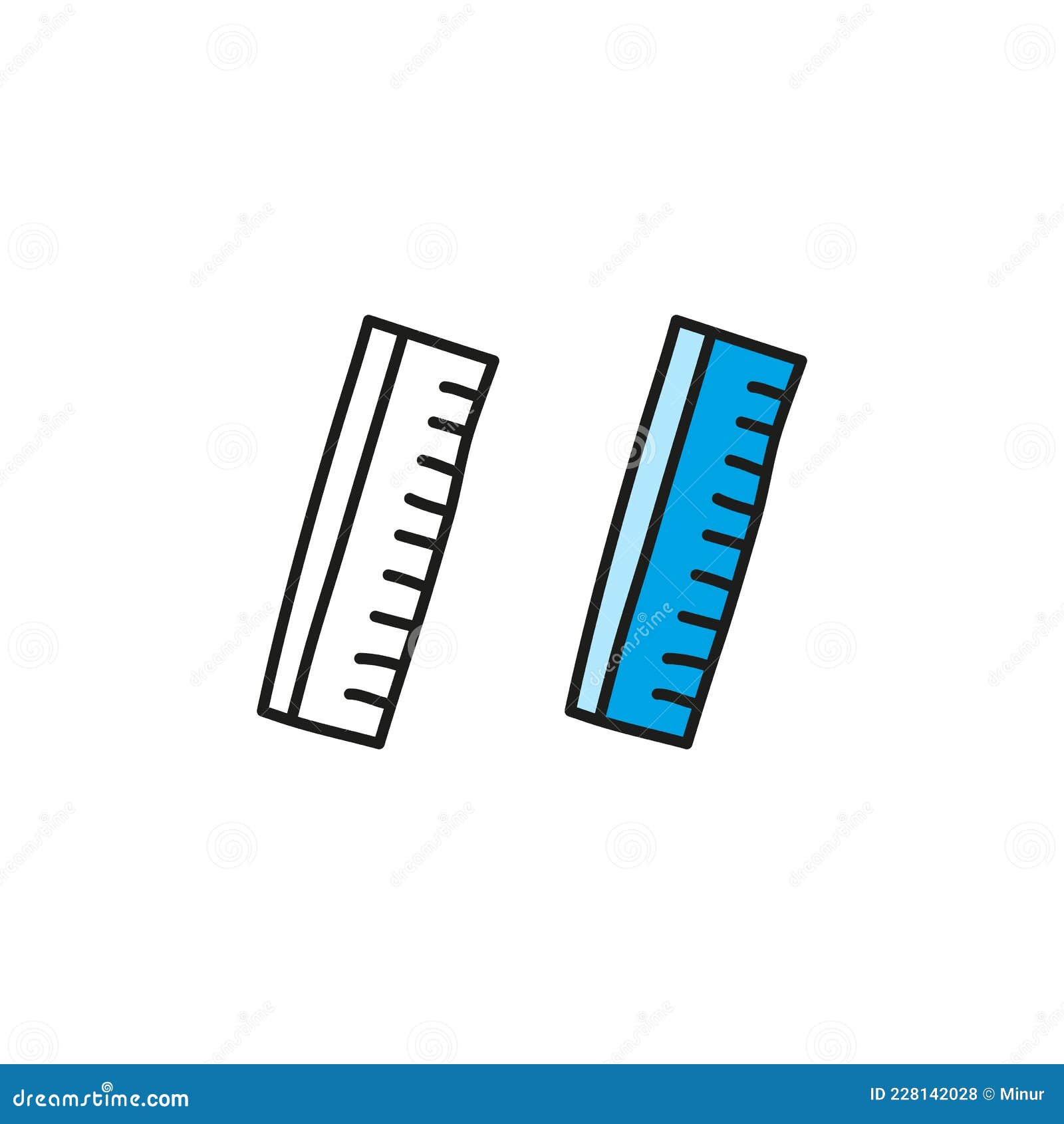 Doodle Outline and Colored Ruler. Stock Vector - Illustration of object ...
