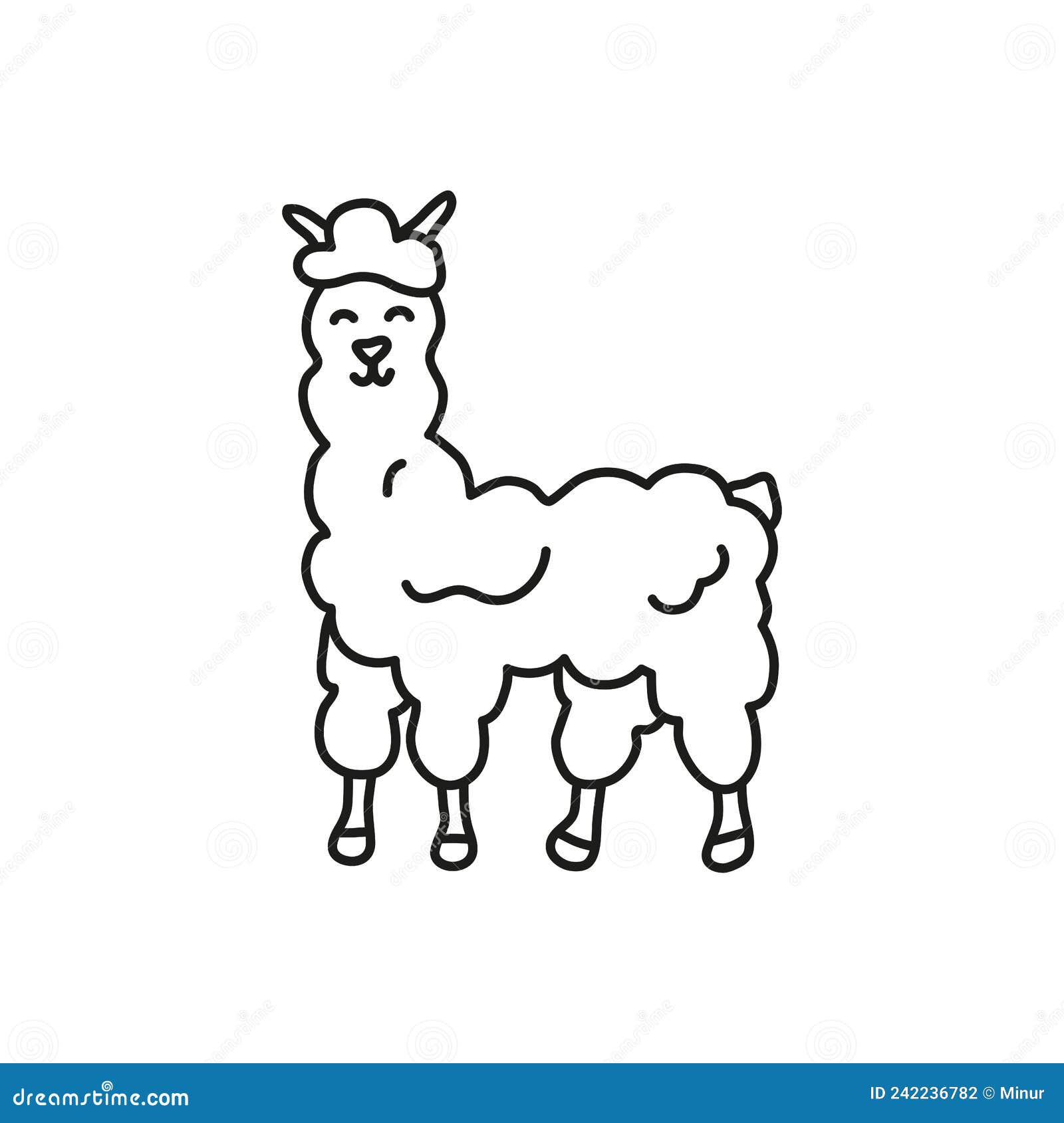 Doodle outline lama. stock vector. Illustration of black - 242236782