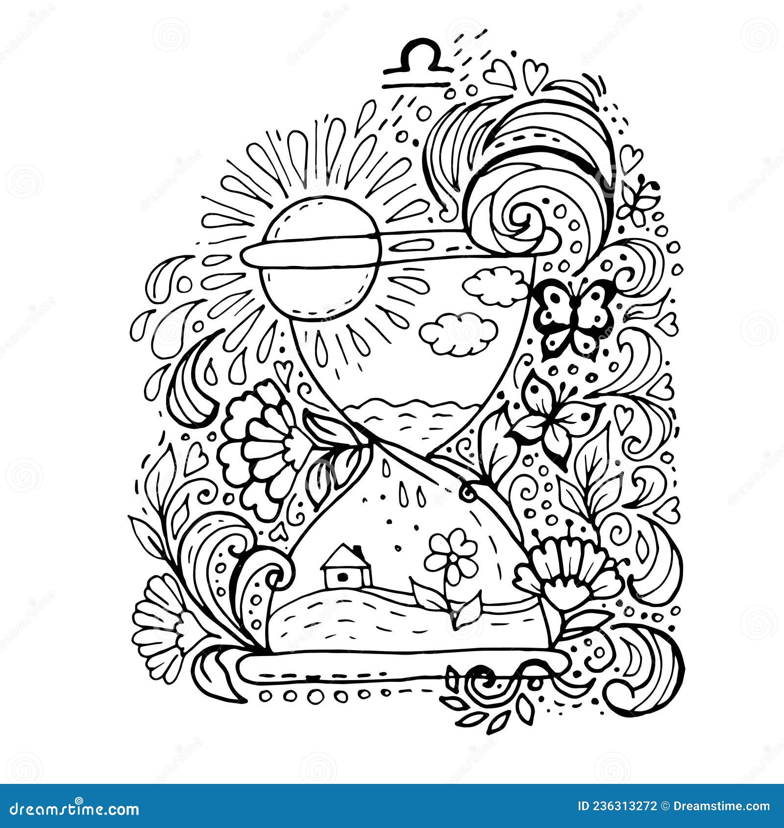 Doodle Outline of the Zodiac Sign Libra in Colors Stock Vector ...