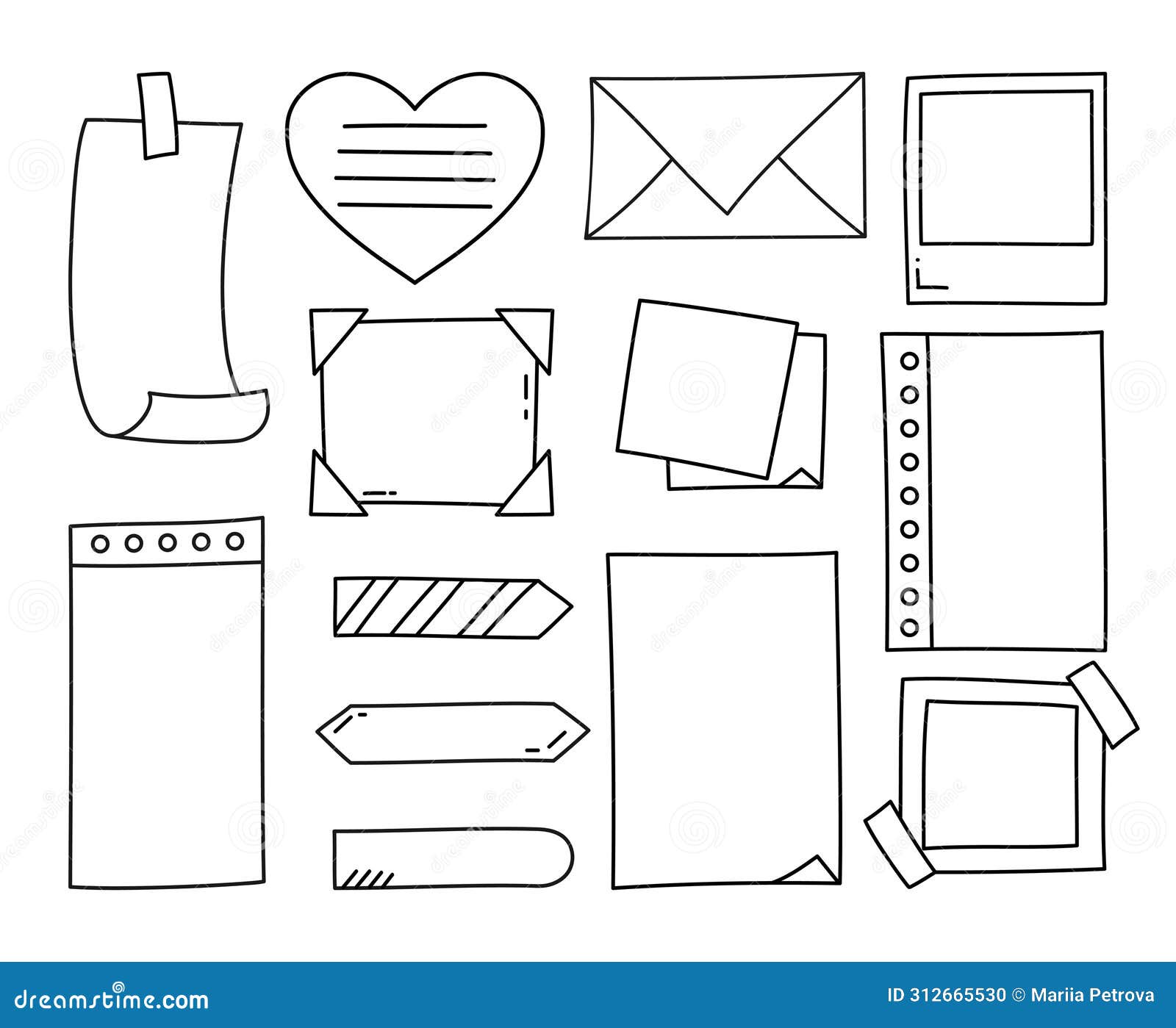Doodle Paper Notes. Paper Sheets, Bookmarks and Envelope Stock Vector ...