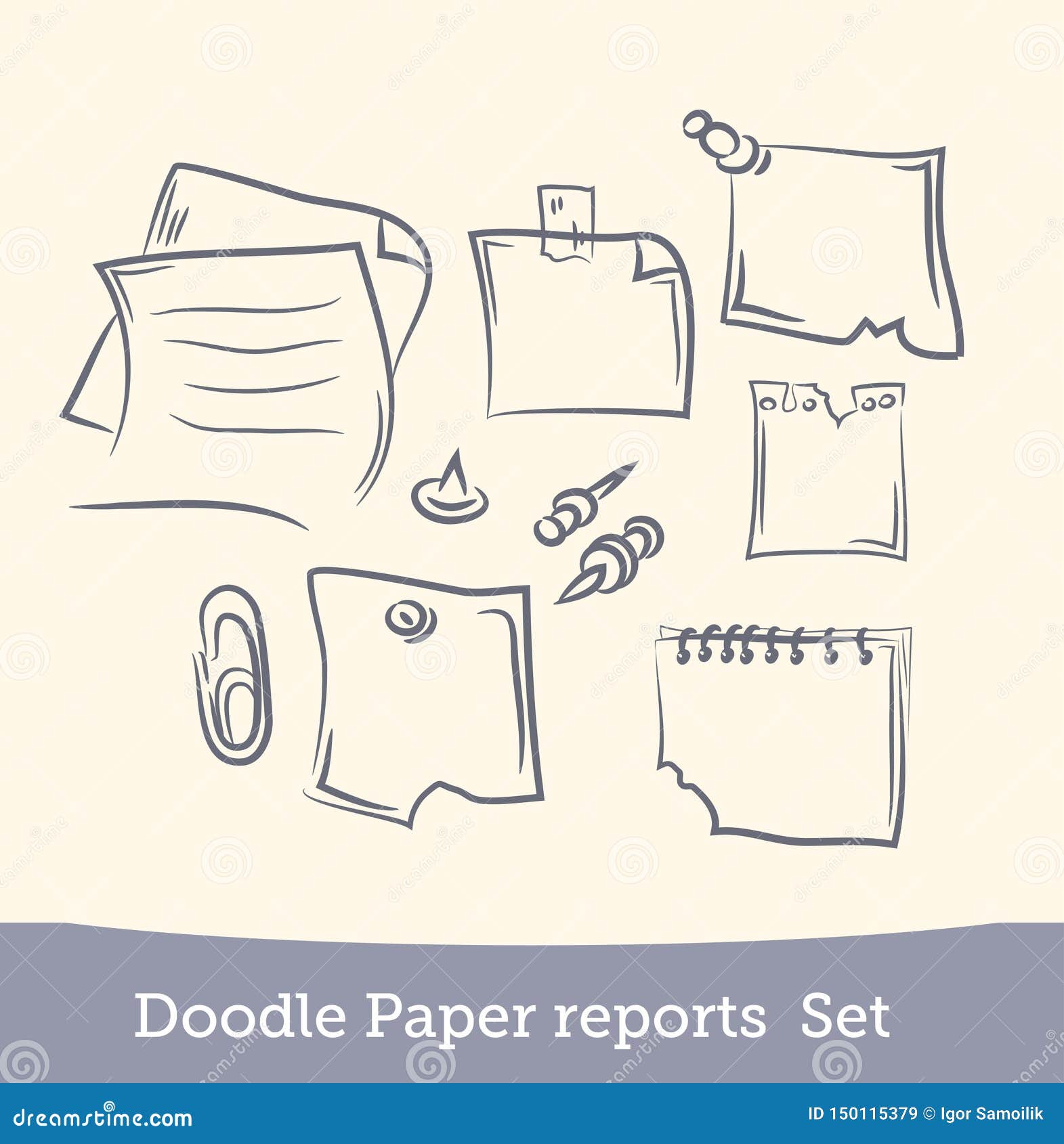 Doodle Paper Reports Set Isolated on White Background. Vector Stock ...