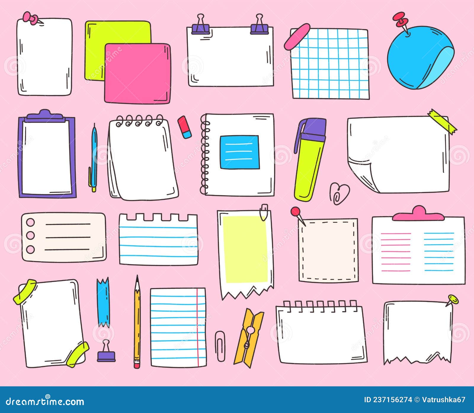 Doodle Paper Sheets Cute Planner Sticky Notes Hand Drawn Notebook Page Stickers Sketch Memo