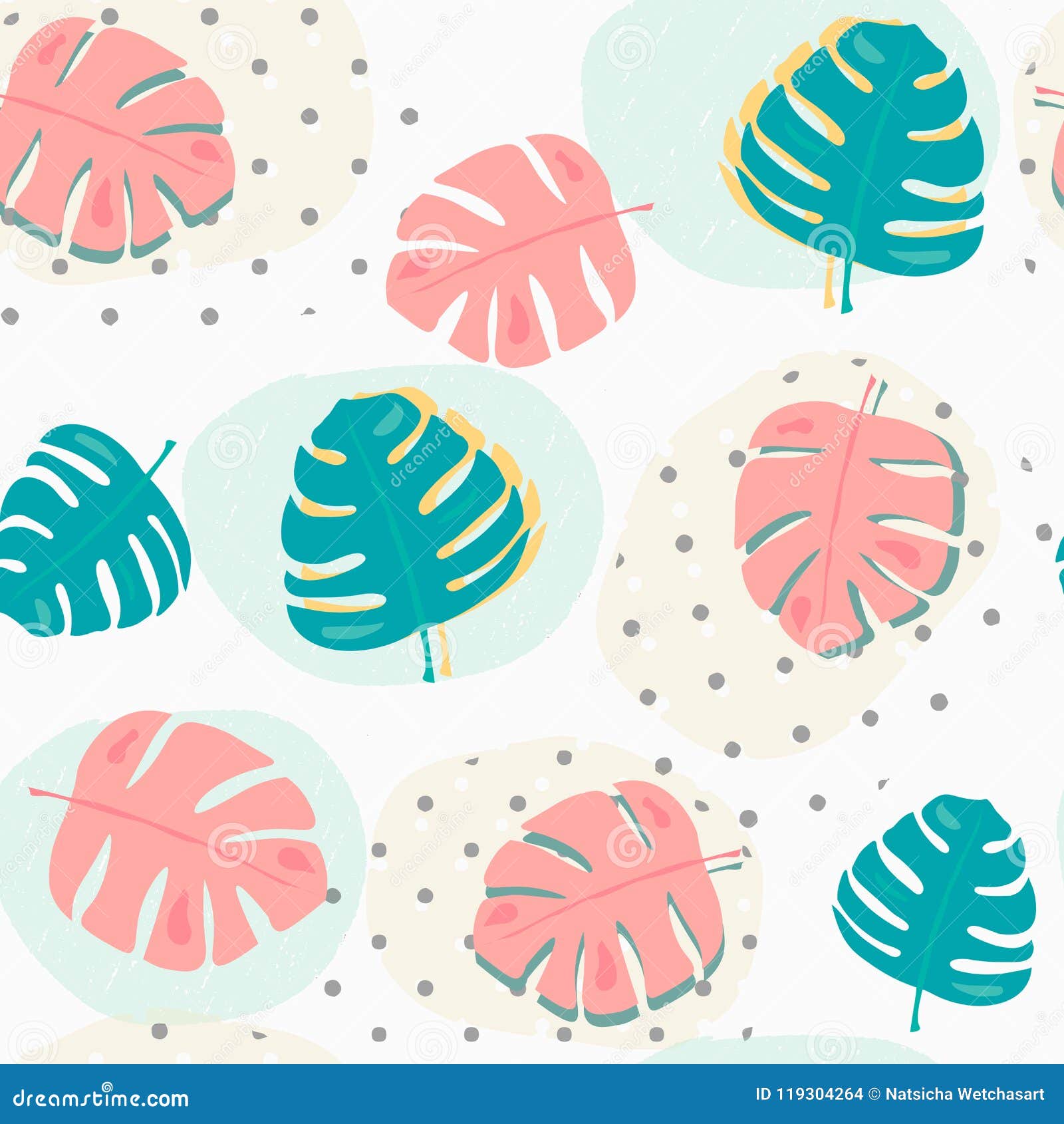 Doodle Pastel Tropical Summer Leafs Pattern Seamless Background Stock ...