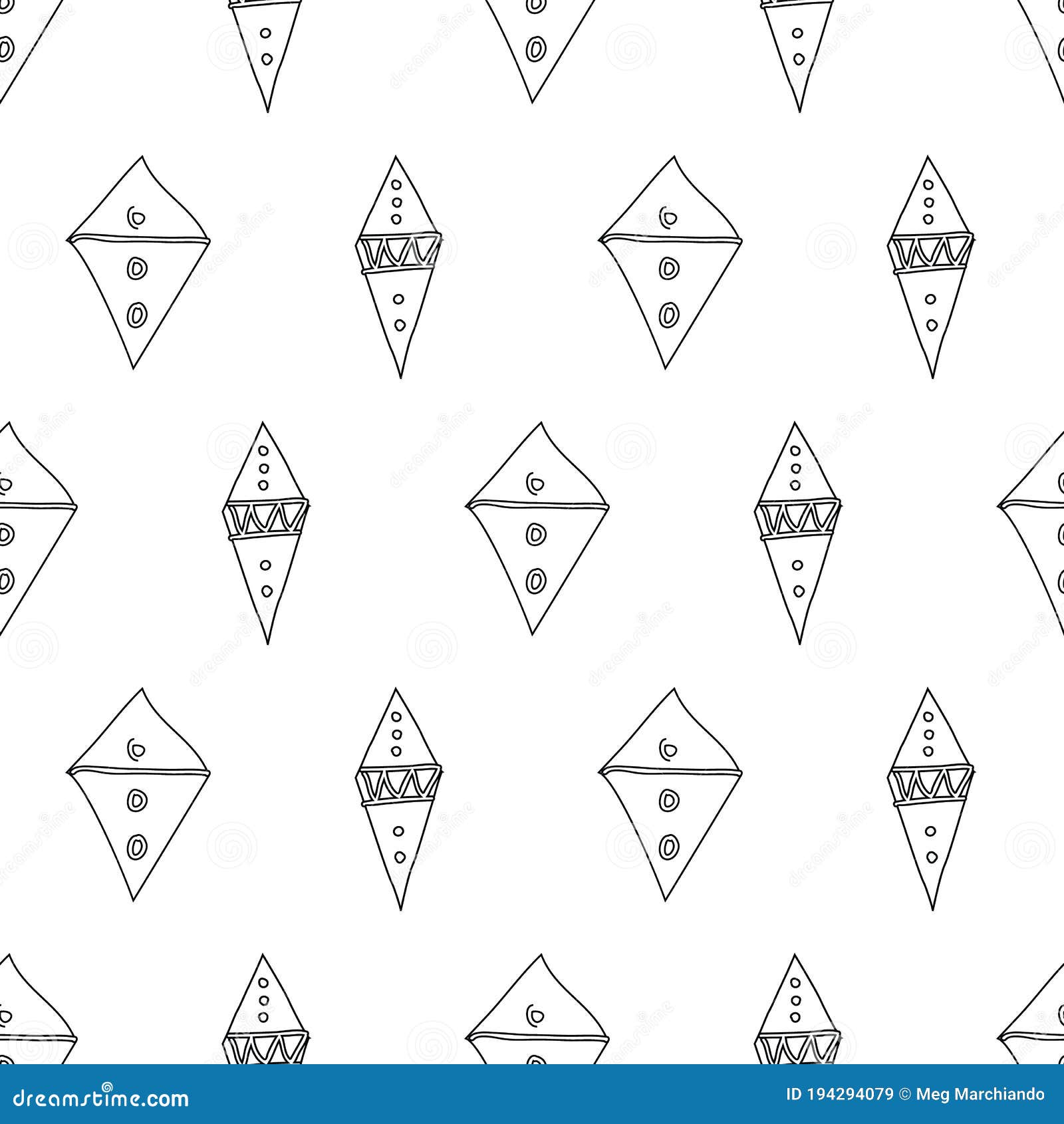 Doodle Pattern Filled Diamond Shape Seamless Pattern Vector Hand Drawn ...