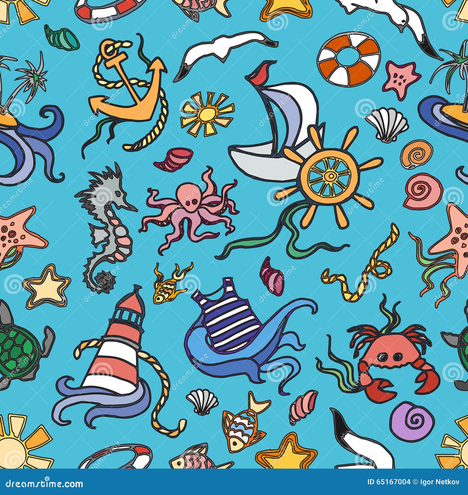 Doodle pattern sea stock vector. Illustration of ornament - 65167004