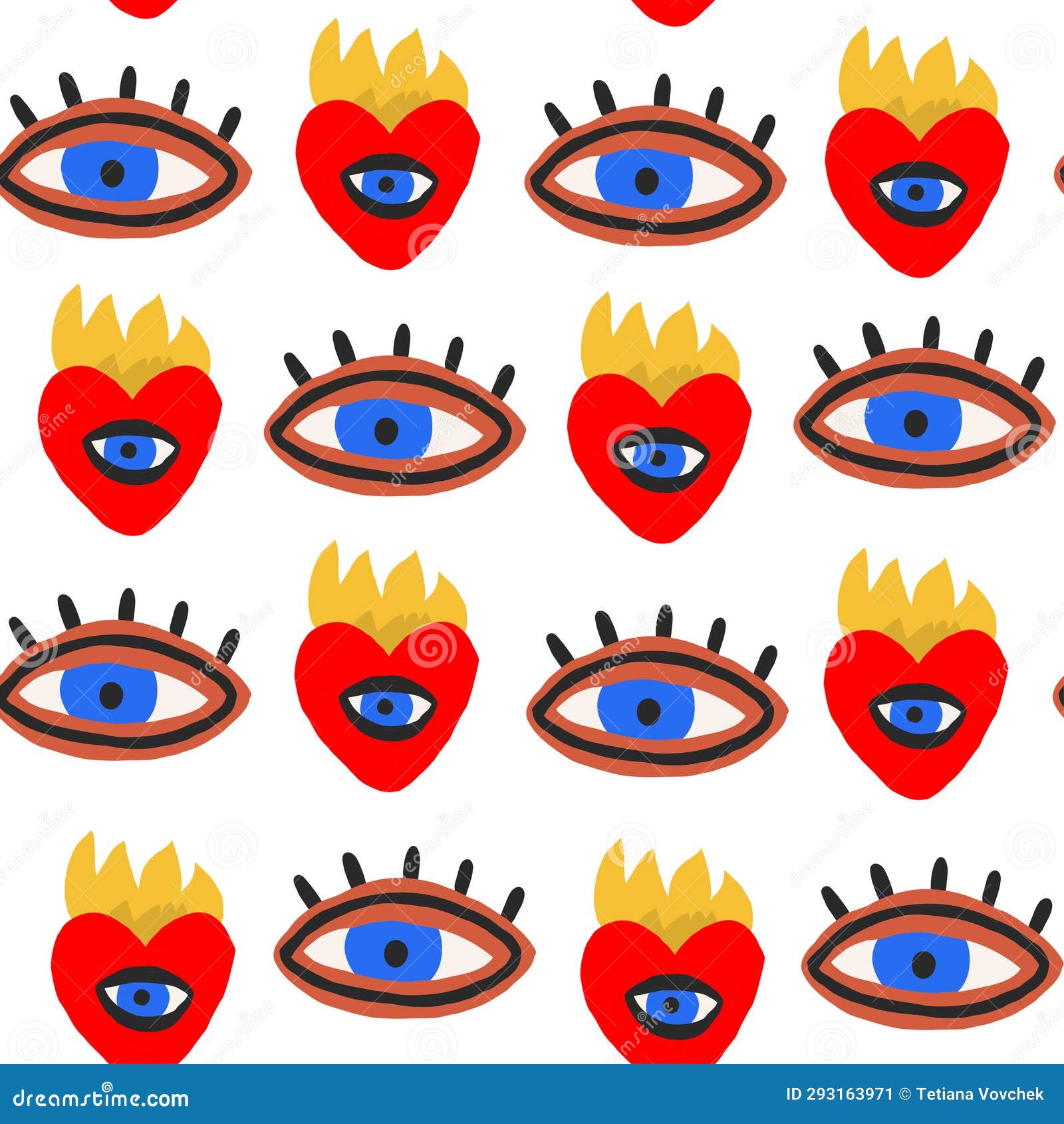 Doodle Pattern with Stylish Hearts Symbols and Eyes. Doodle Eyes ...