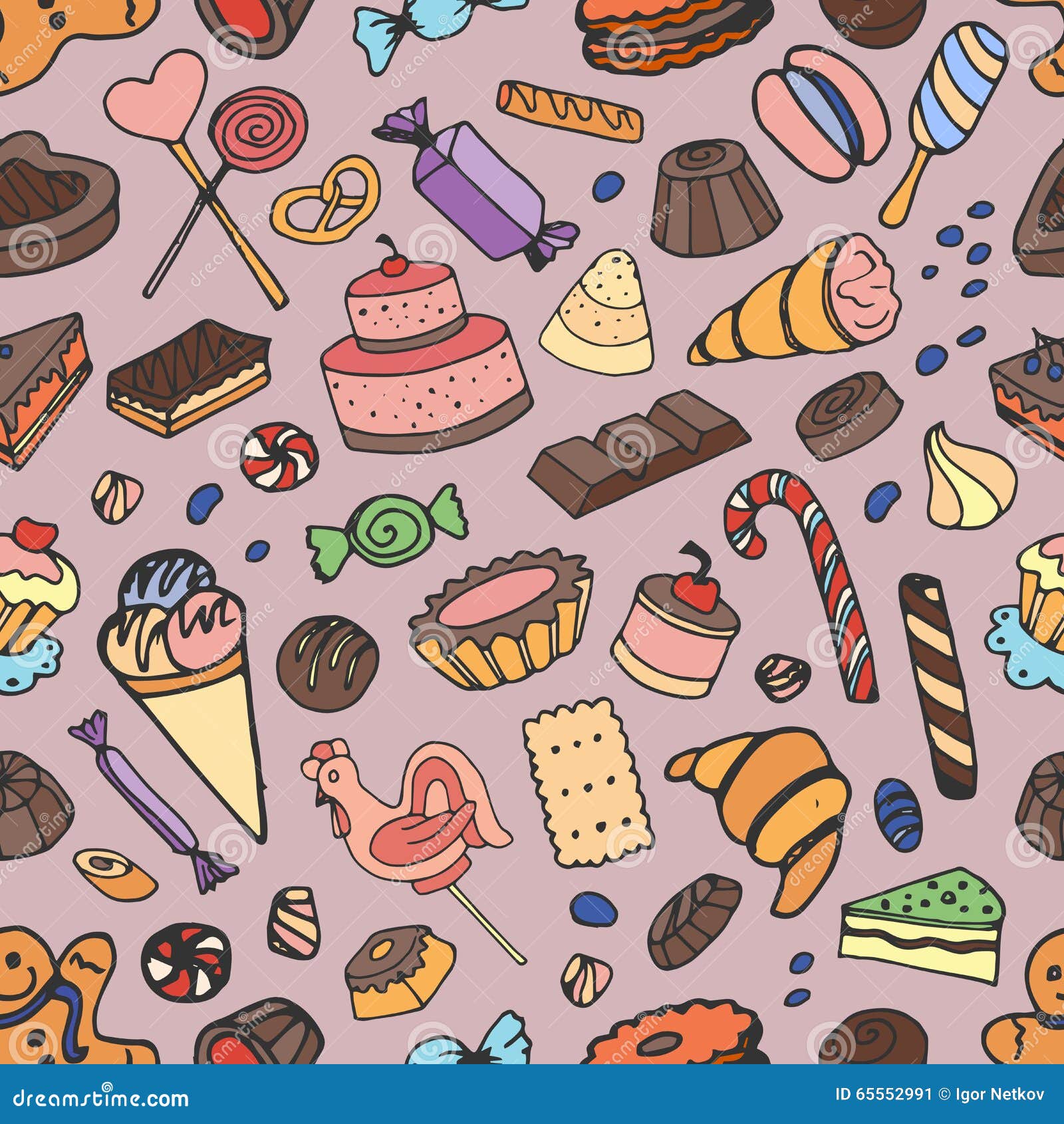 Doodle pattern sweets stock vector. Illustration of pastry - 65552991