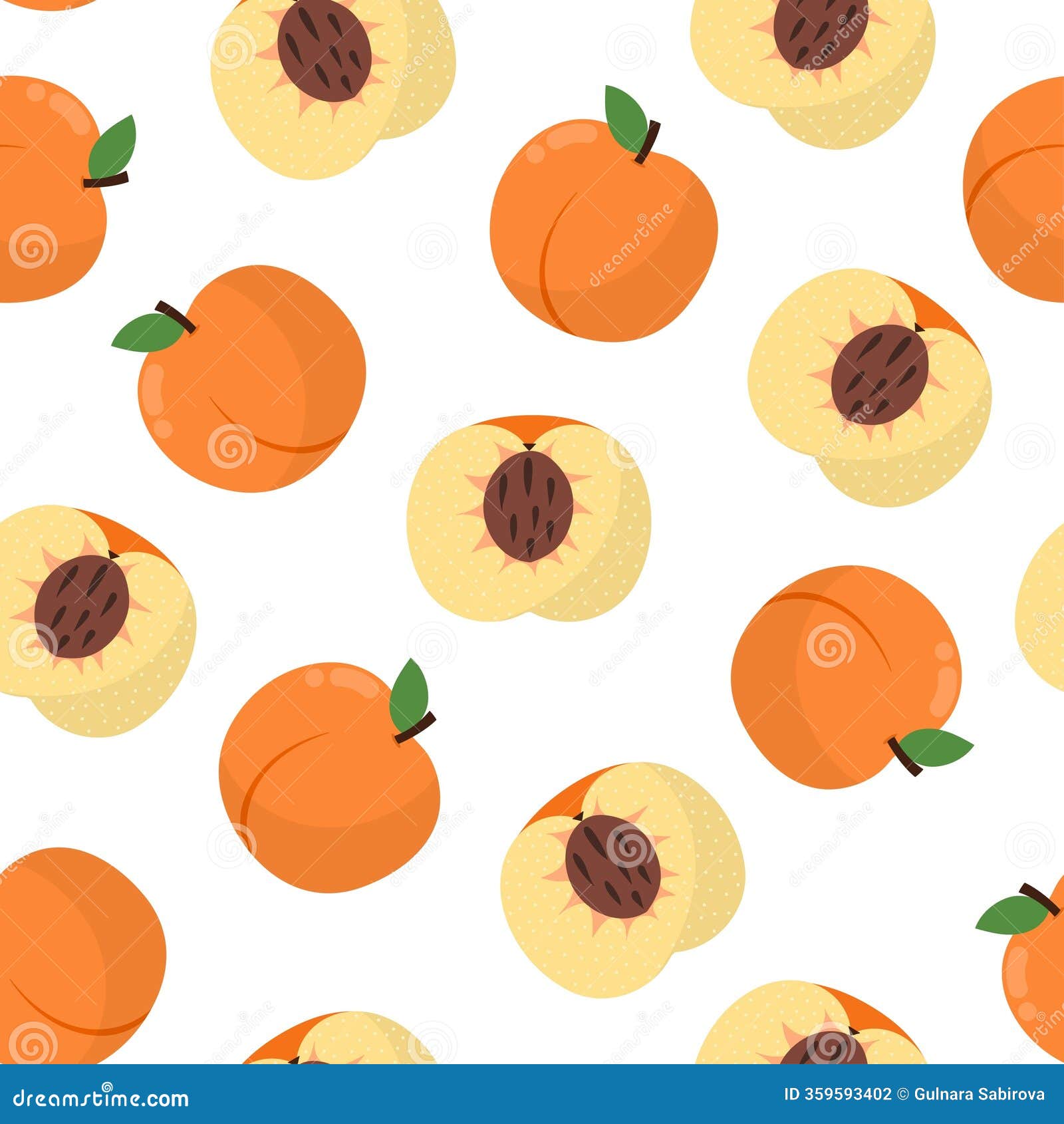 Doodle Peach Seamless Pattern. Fresh Fruit Background in Cartoon Style ...