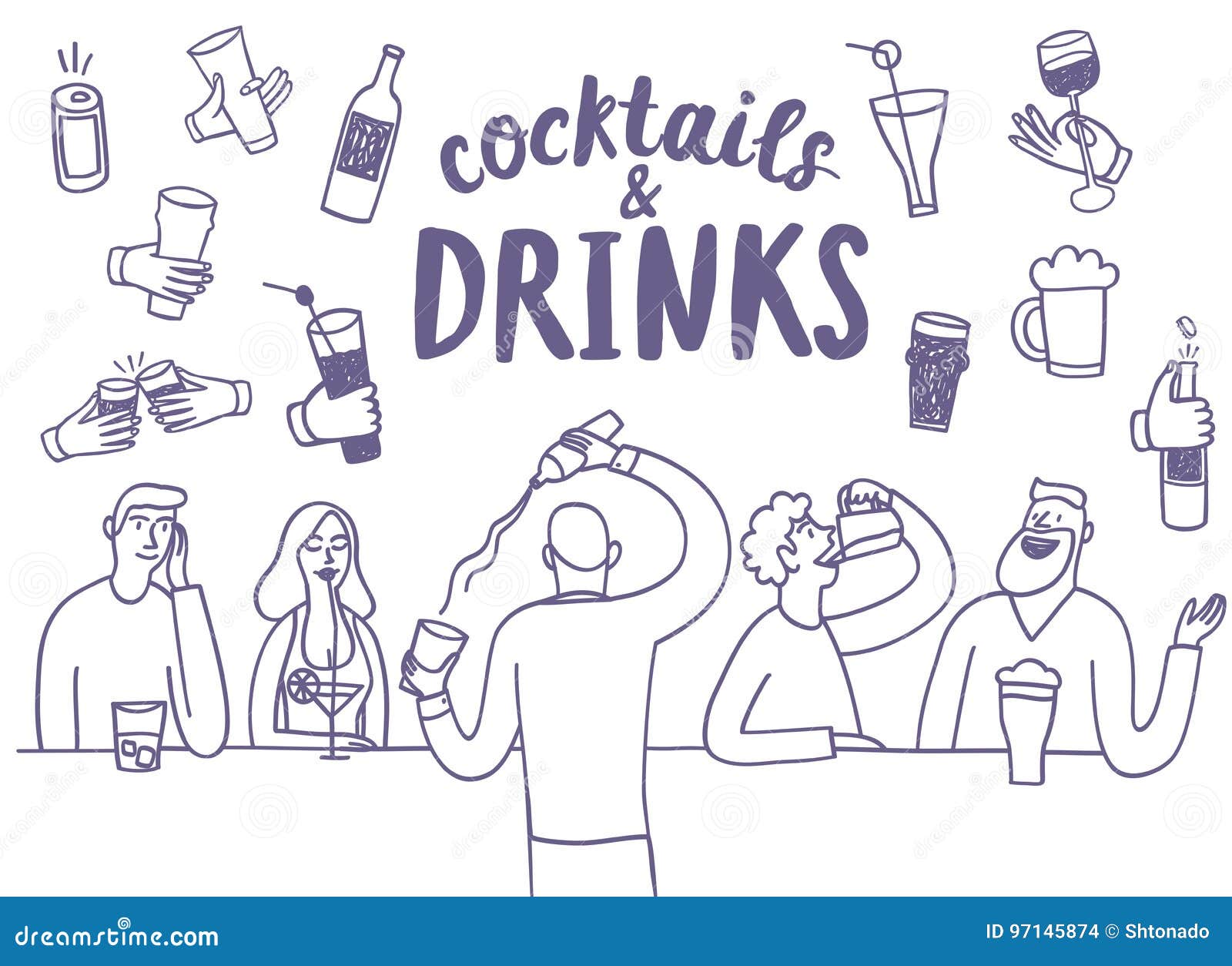 Doodle People Drinking at the Bar Stock Illustration - Illustration of ...