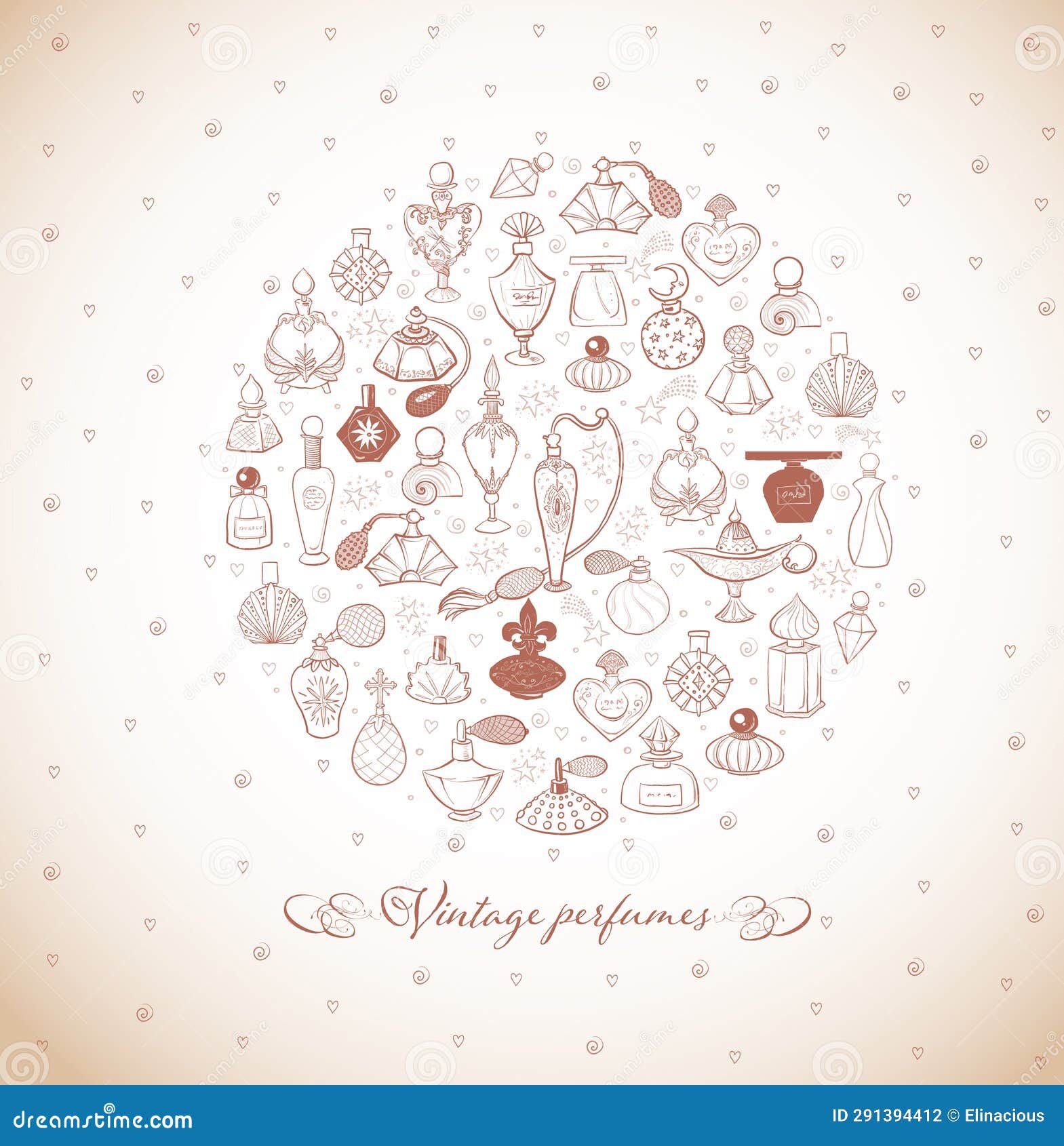 Doodle Perfume Bottles in Circle. Vector Sketch Illustration in Vintage ...