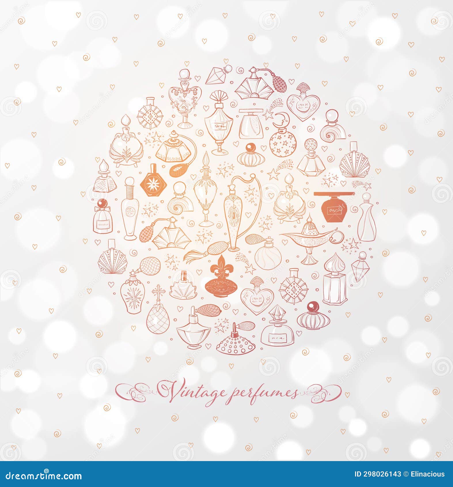 Doodle Perfume Bottles in Circle on White Glowing Background. Vector ...