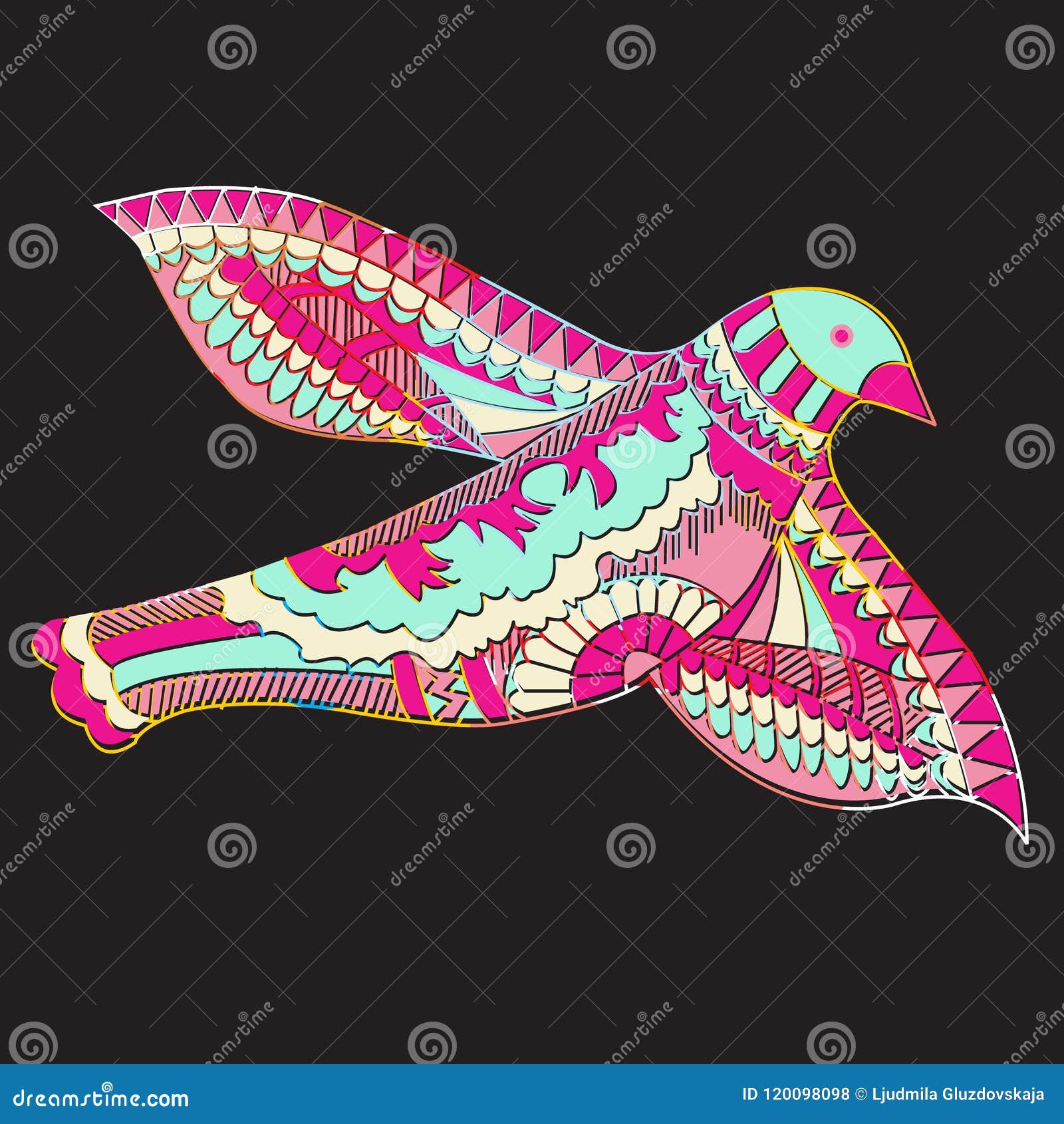 Doodle, Picture of Flying Decorative Bird, Vector Illustration Stock ...