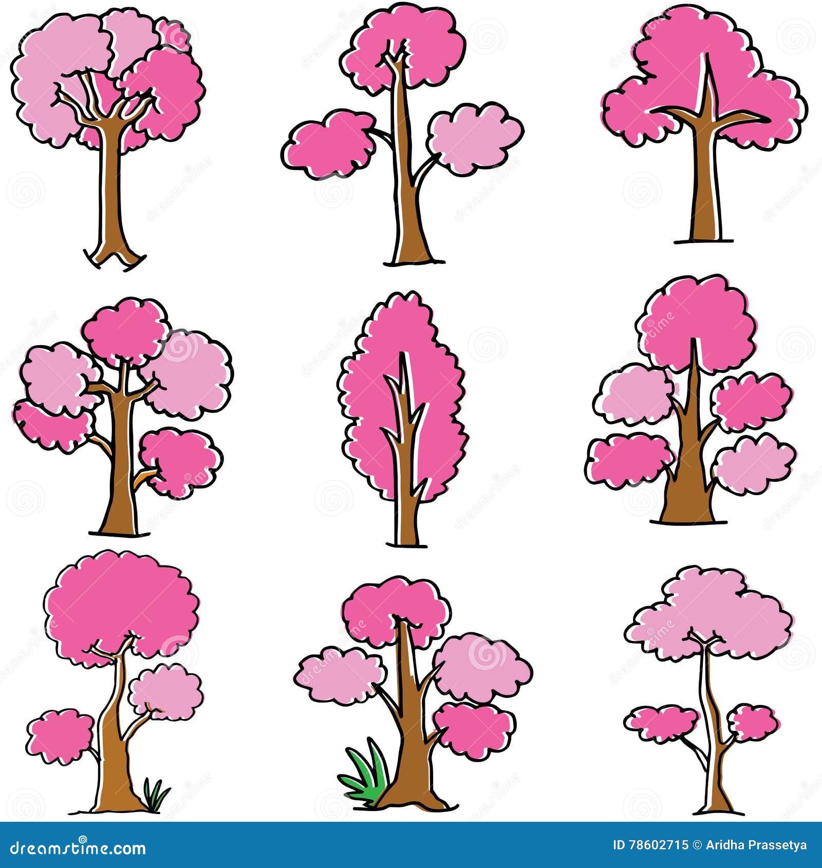 Doodle of pink tree style stock vector. Illustration of symbol - 78602715