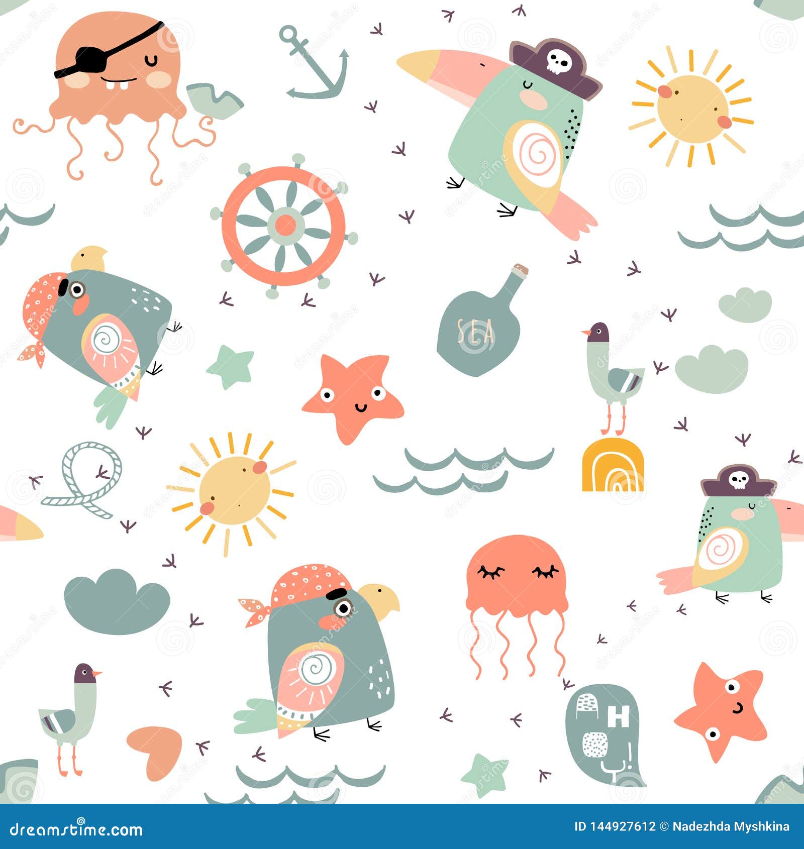 Doodle Piratical Card. Hand Drawn Vector Illustration With Funny ...