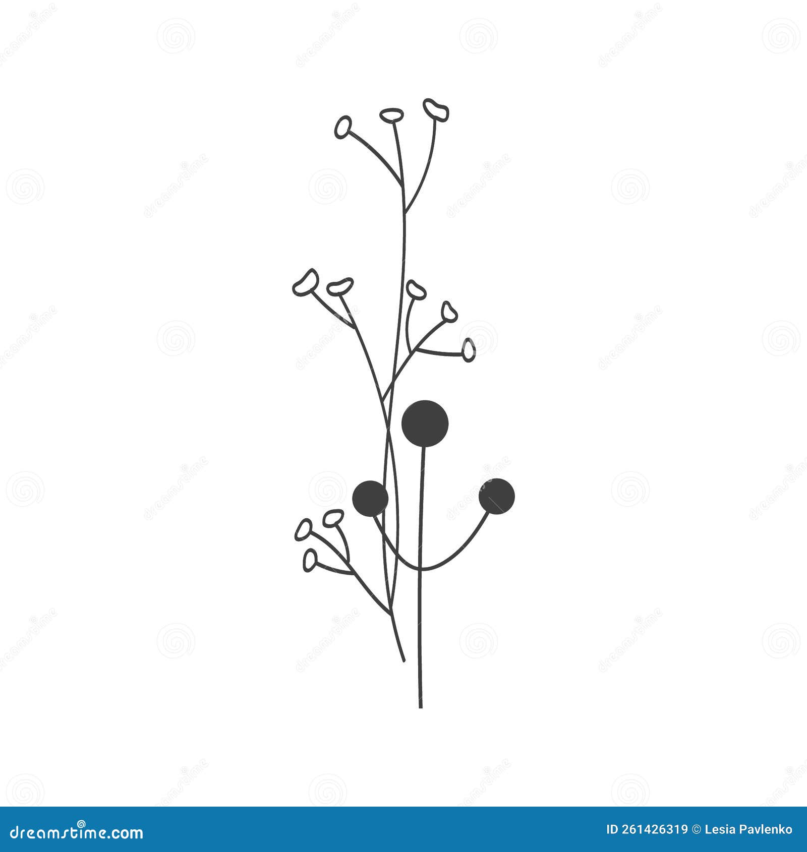 Doodle Plants Outline Minimalistic Composition. Abstract Background ...