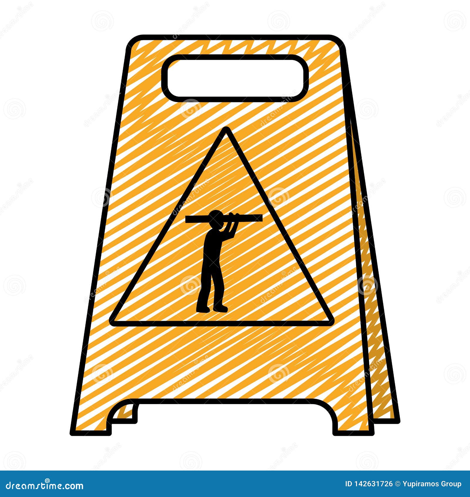 Doodle Plastic Caution Emblem and Laborer with Equipment Stock Vector ...