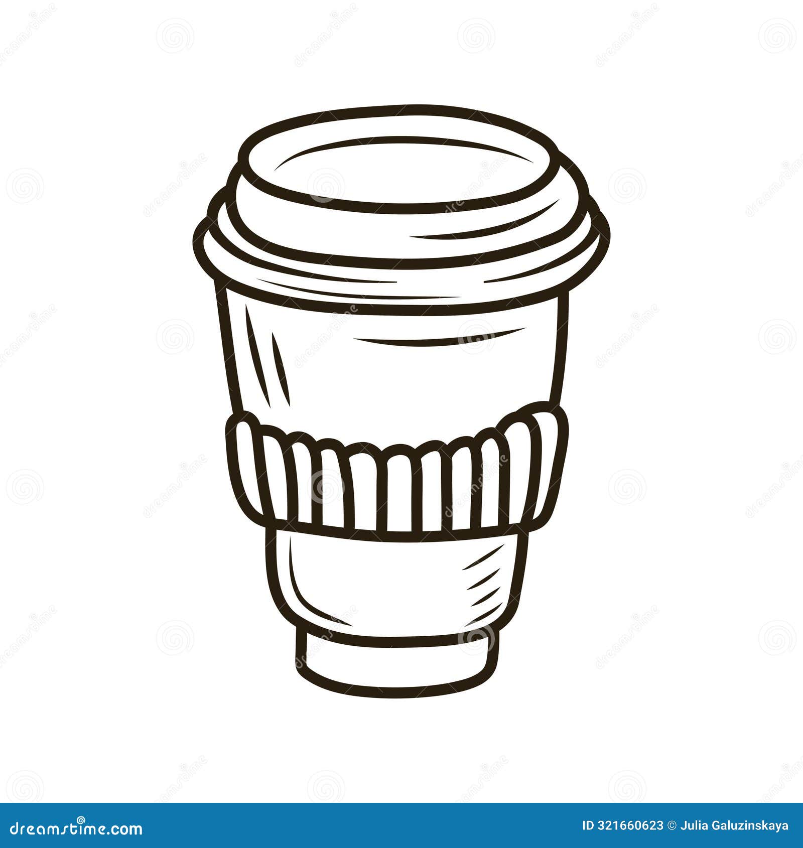 Doodle Plastic Coffee Cup With Straw. Outline Hand Drawn Icon Cartoon ...