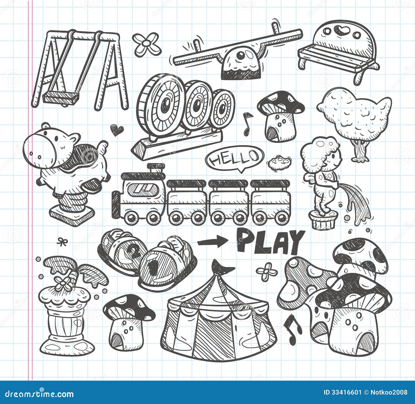 Doodle playground icons stock illustration. Illustration of bench ...
