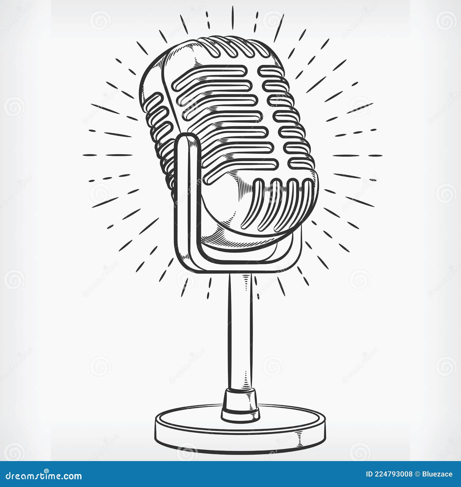 Doodle Podcasting Microphone Hand Drawing Sketch Recording Mic Vector ...