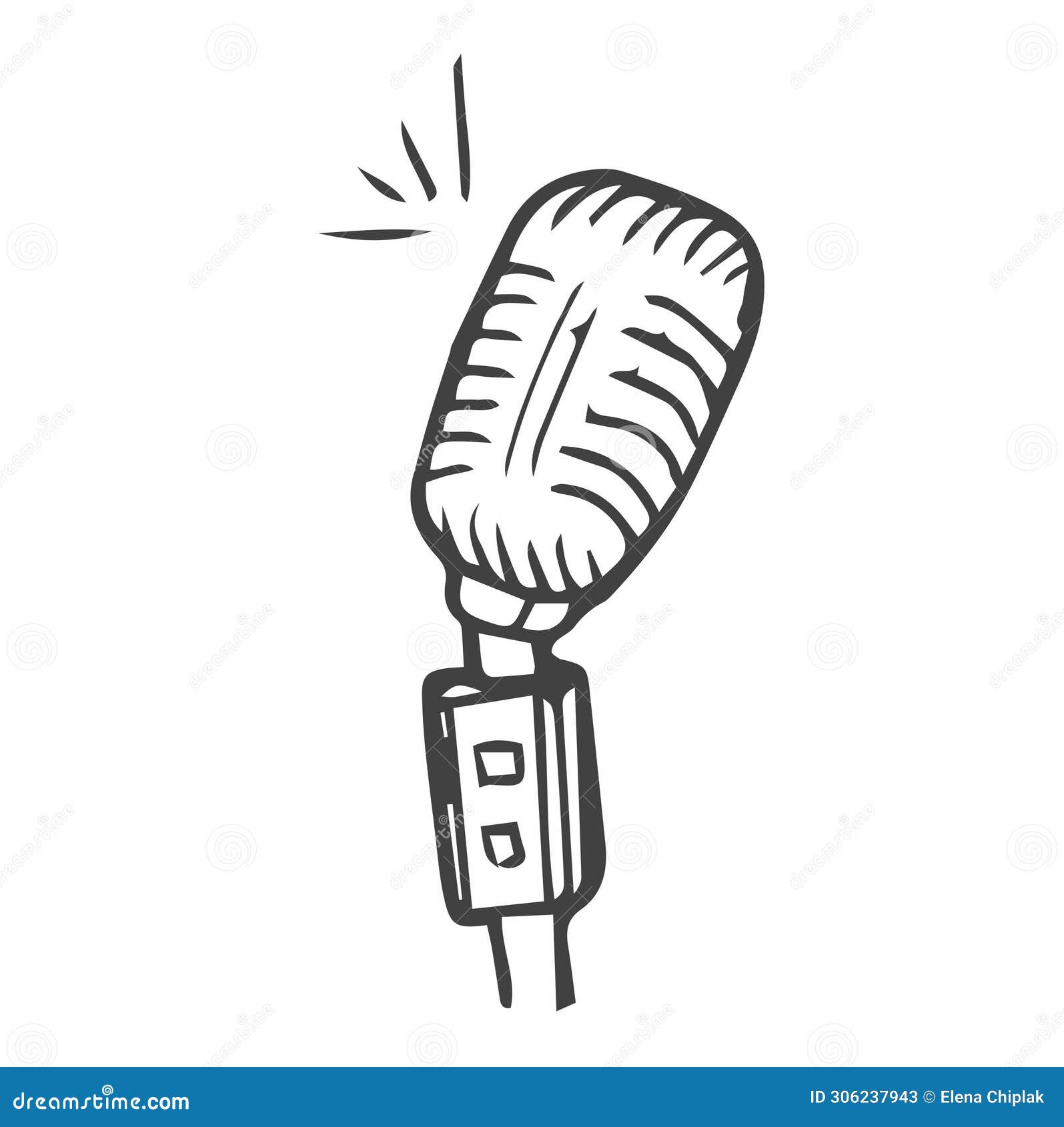 Doodle Podcasting Microphone Hand Drawing Sketch Recording Mic Vector ...