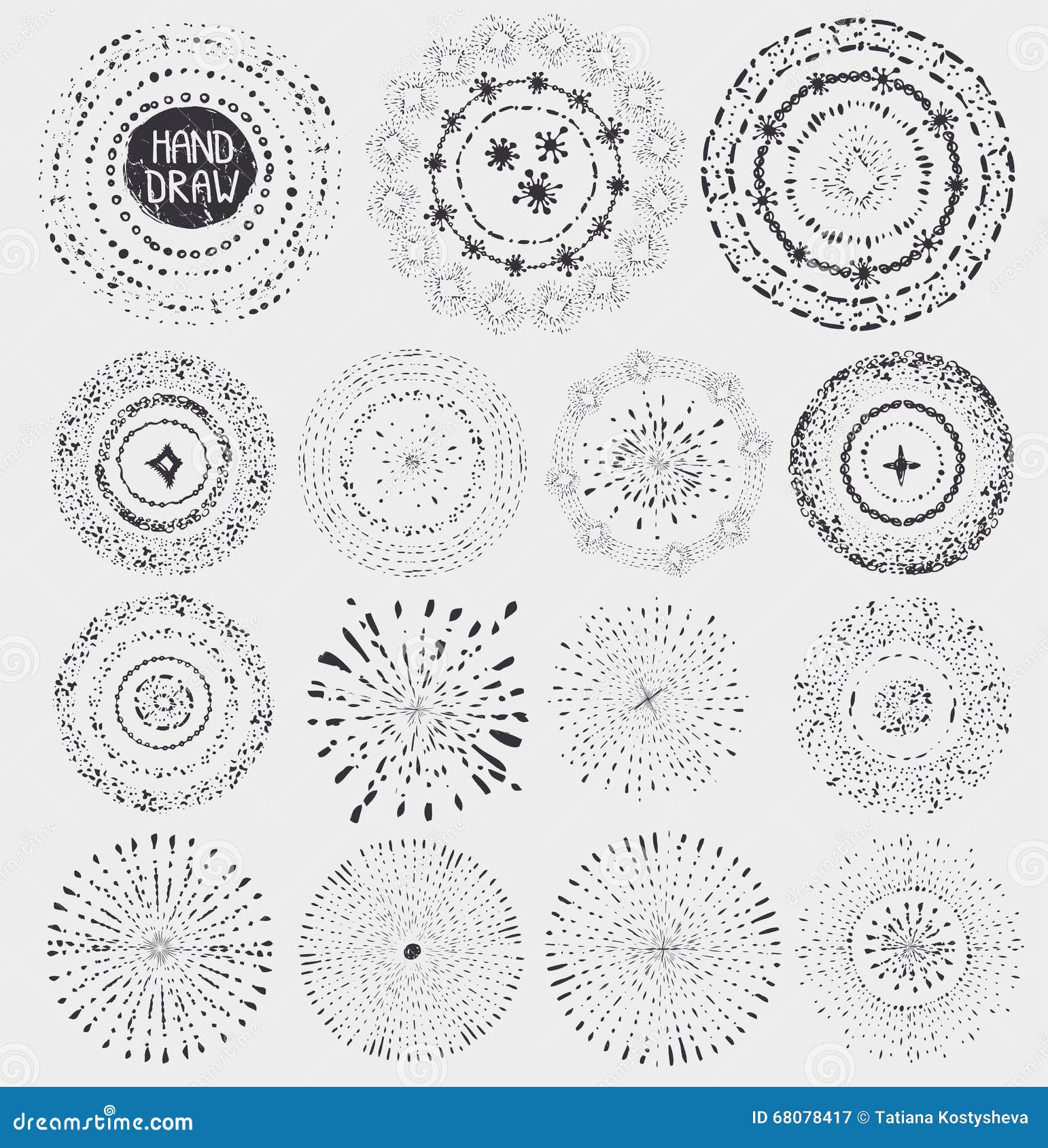 Doodle Point Wreath,frame,burst.Black Stock Vector - Illustration of ...