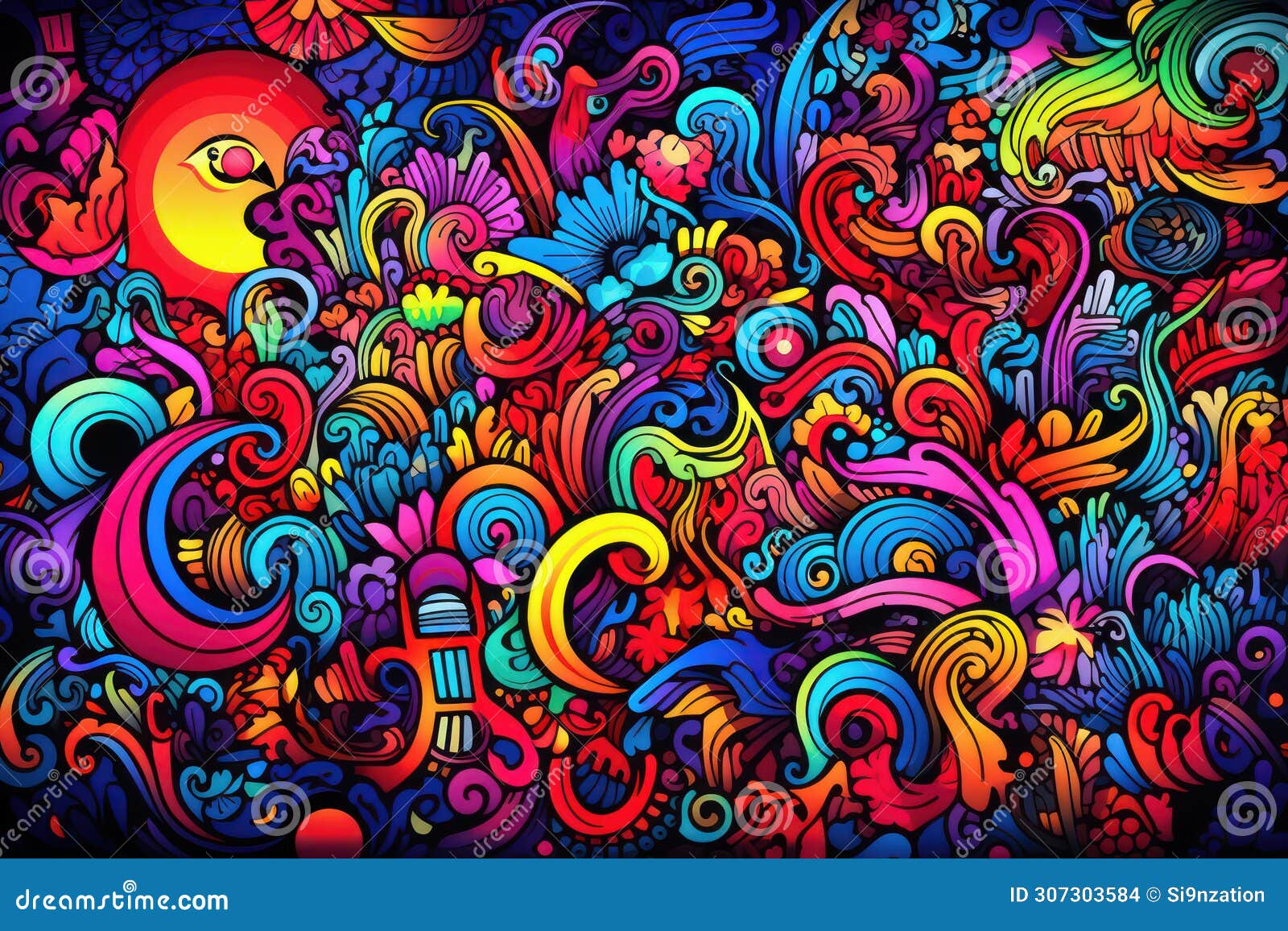 Doodle Pop Art Seamless Pattern. Crazy Color Palette. Psychedelic ...