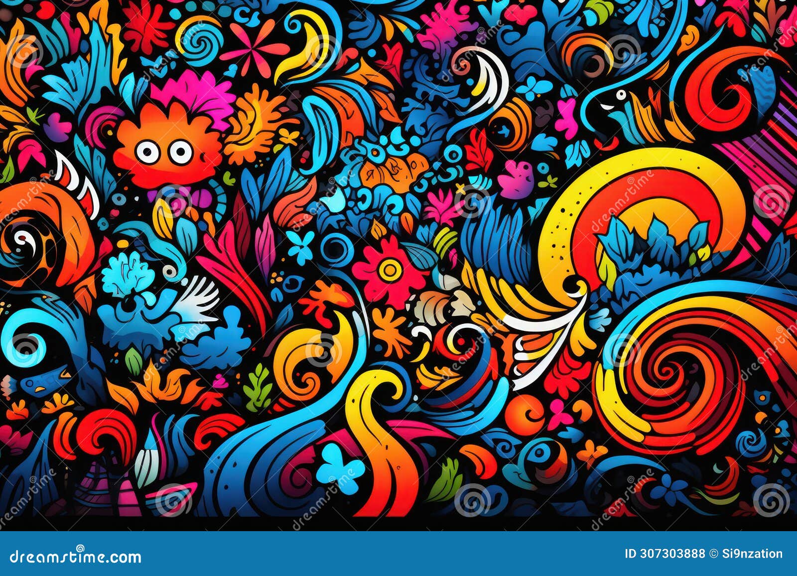 Doodle Pop Art Seamless Pattern. Crazy Color Palette. Psychedelic ...