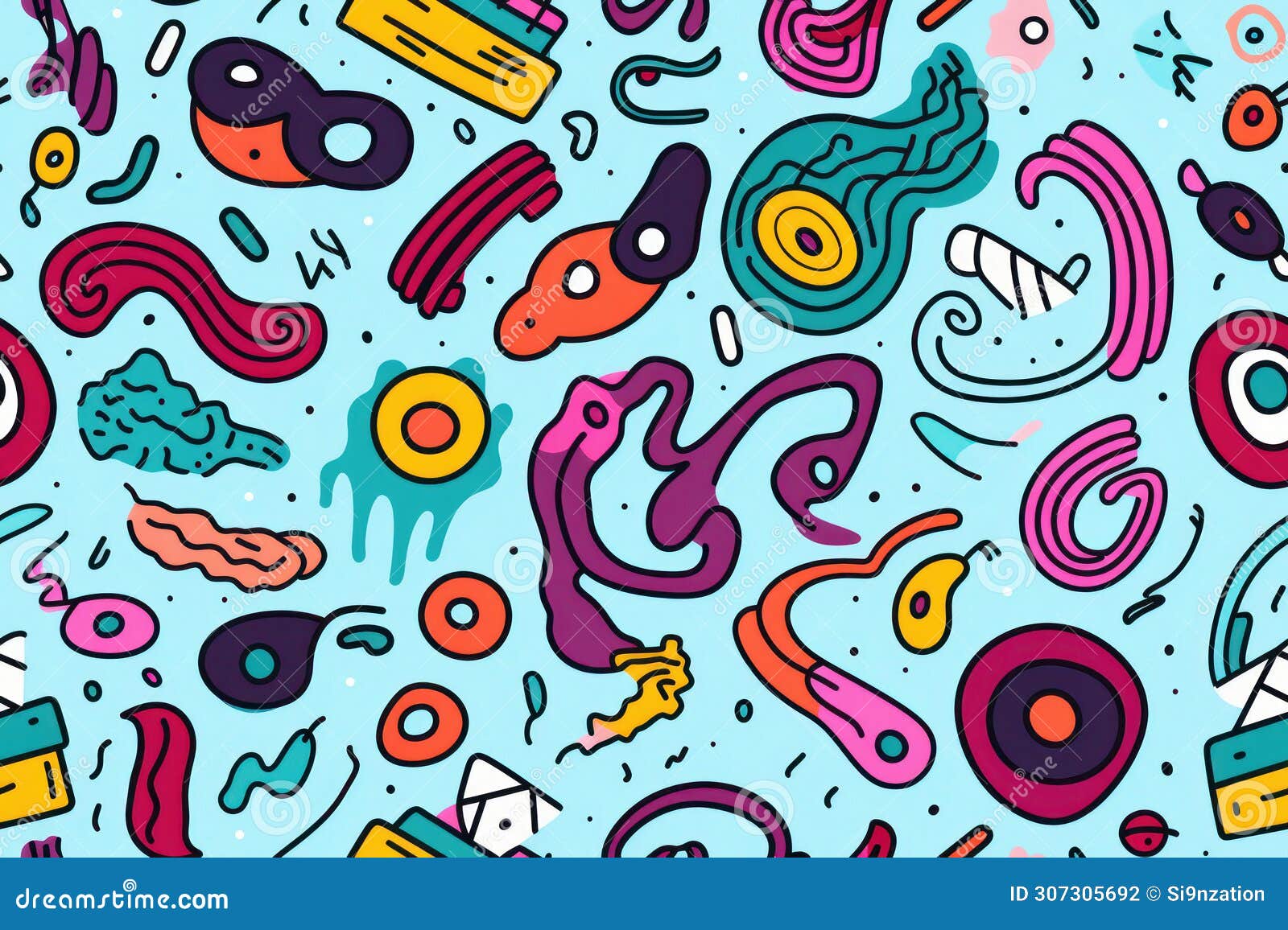 Doodle Pop Art Seamless Pattern. Crazy Color Palette. Psychedelic ...
