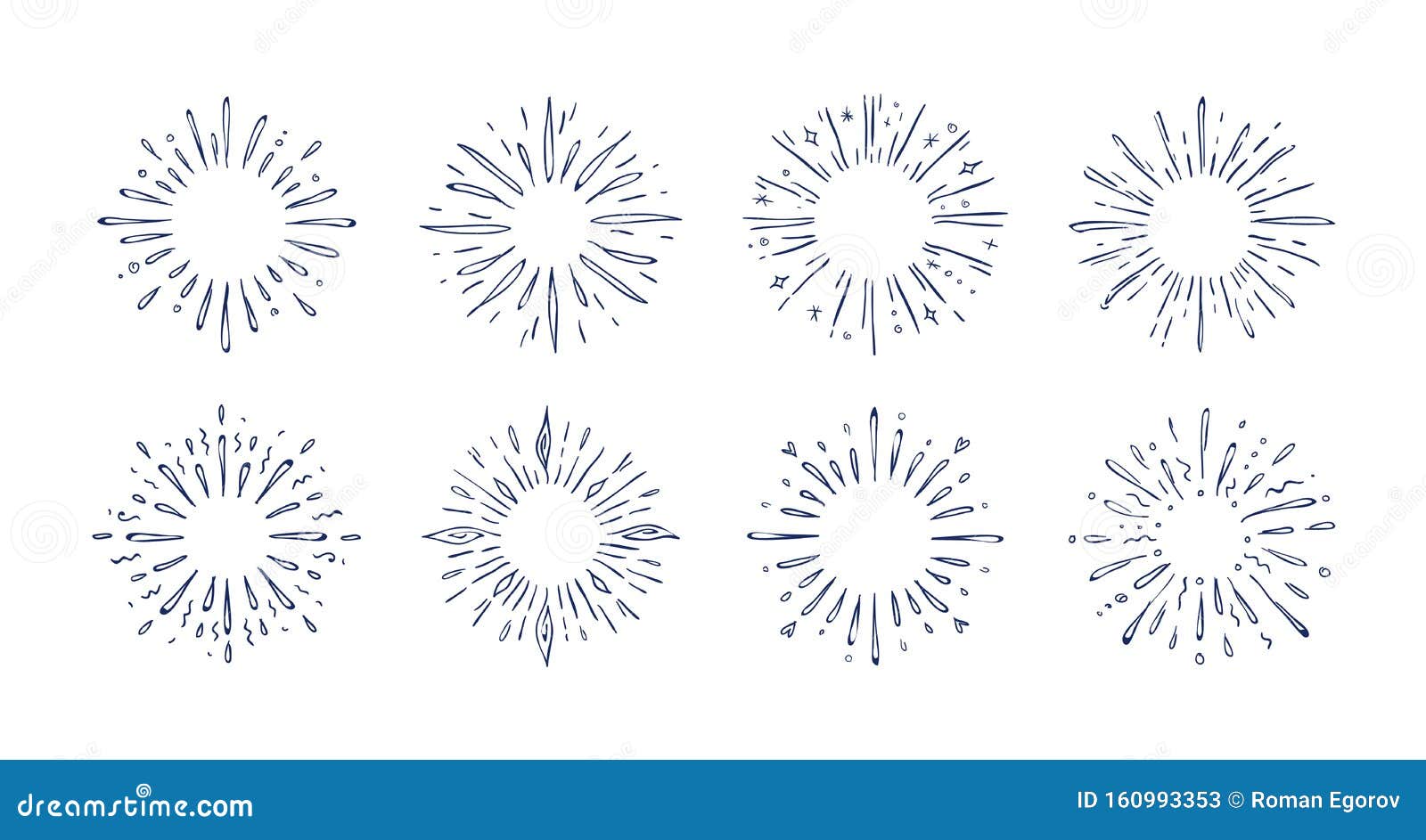 Doodle Pop Rays. Hand Drawn Starburst Decorative Elements, Line Sketch ...