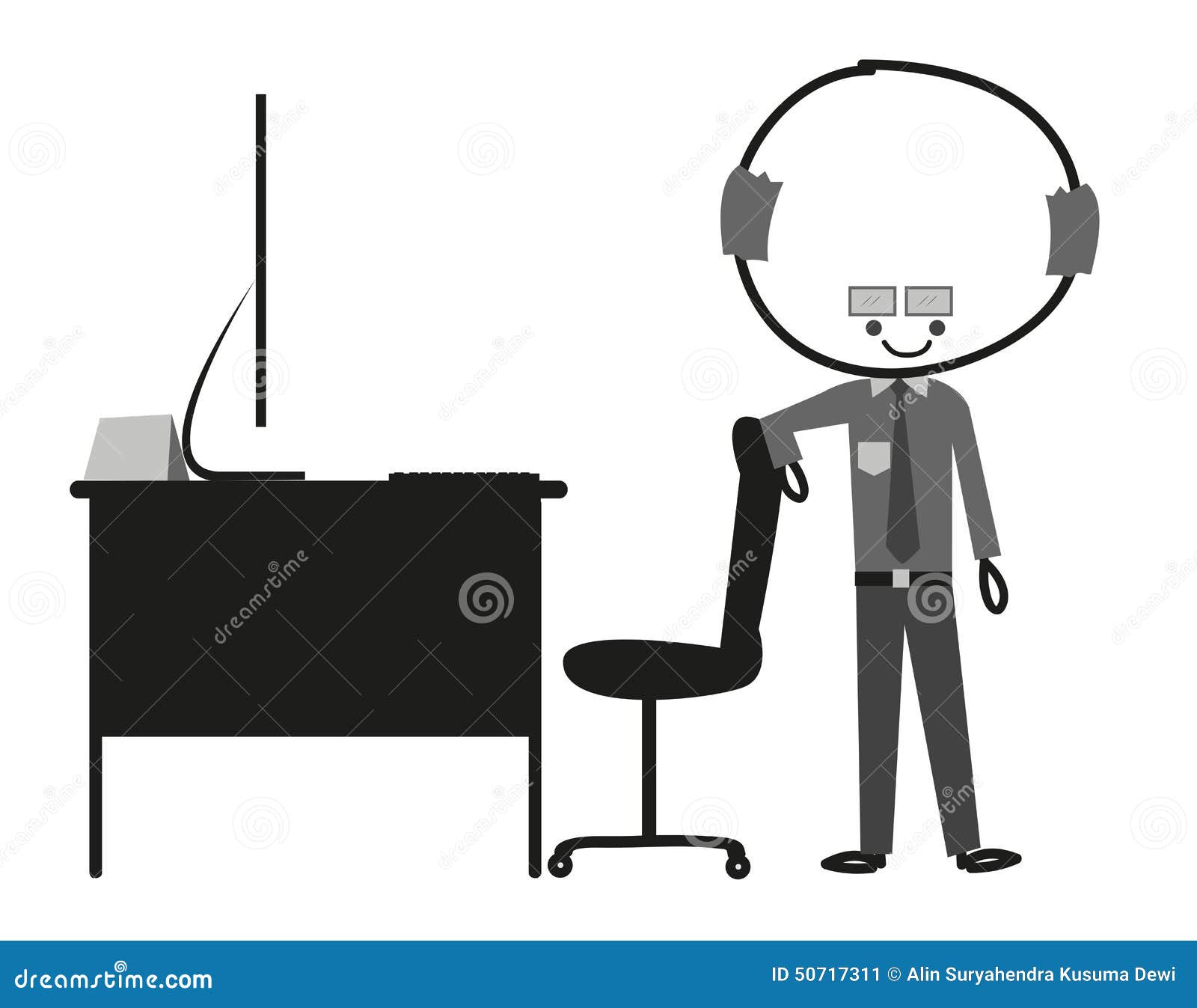 Doodle Professor Working at a Computer Desk Stock Vector - Illustration ...