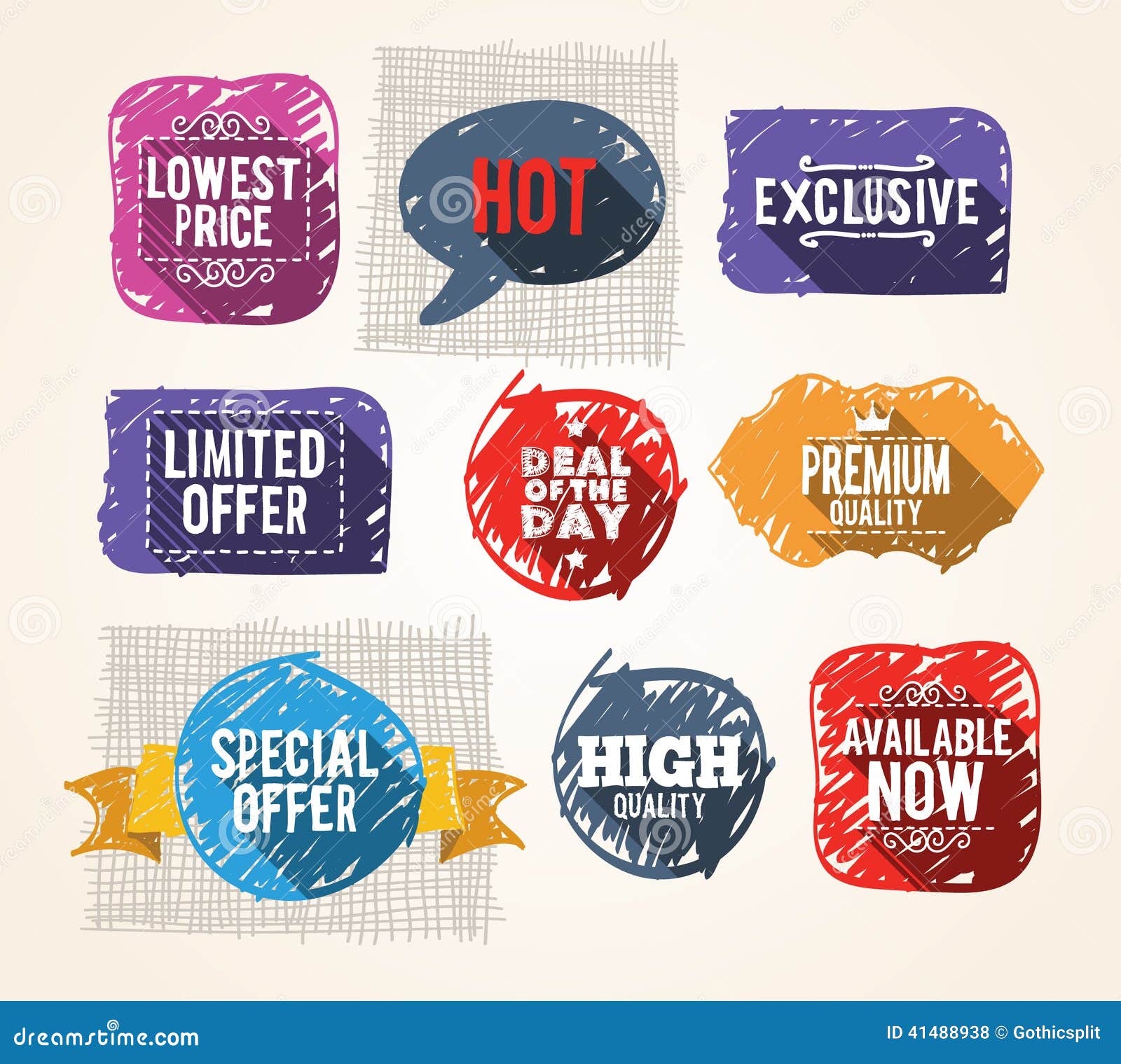 Doodle promo elements stock vector. Illustration of colorful - 41488938