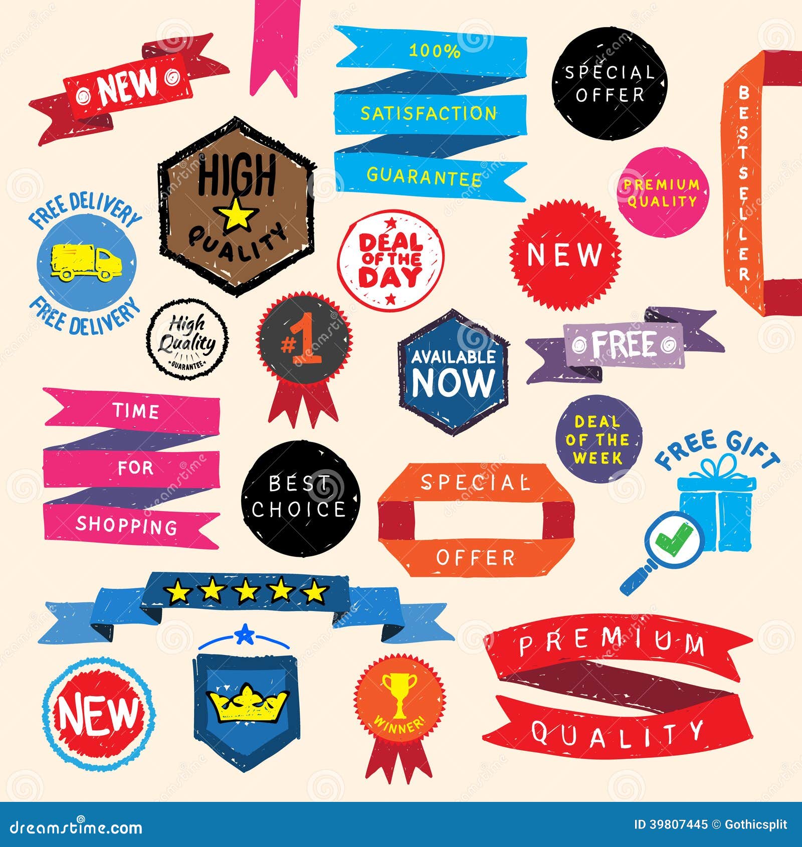 Doodle promo elements stock vector. Illustration of bright - 39807445