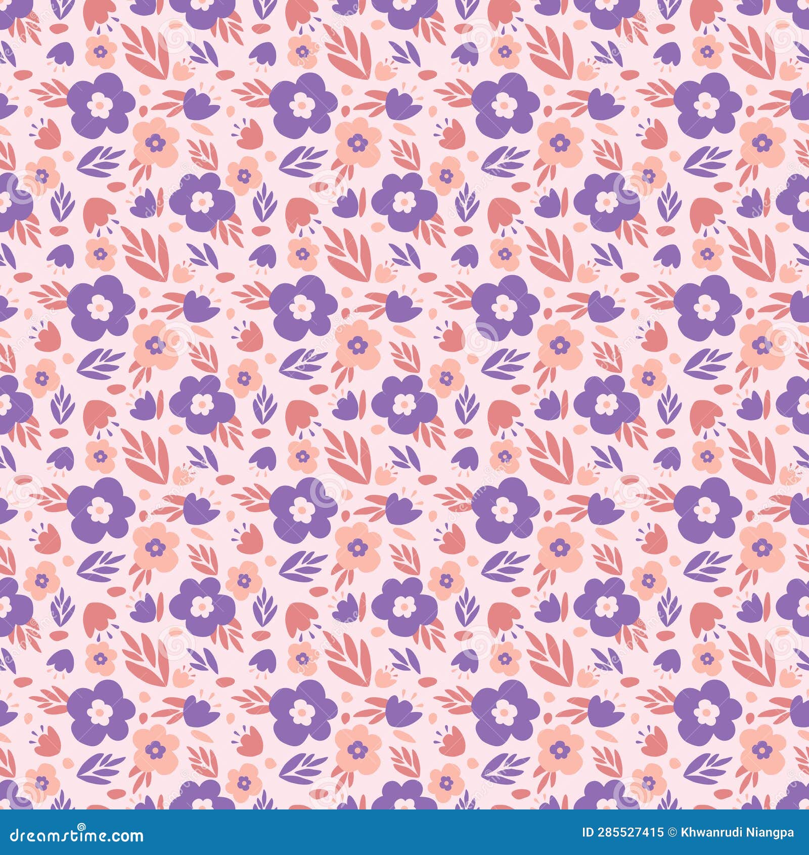 Doodle Purple And Pink Heather Flowers Or Calluna Seamless Pattern ...